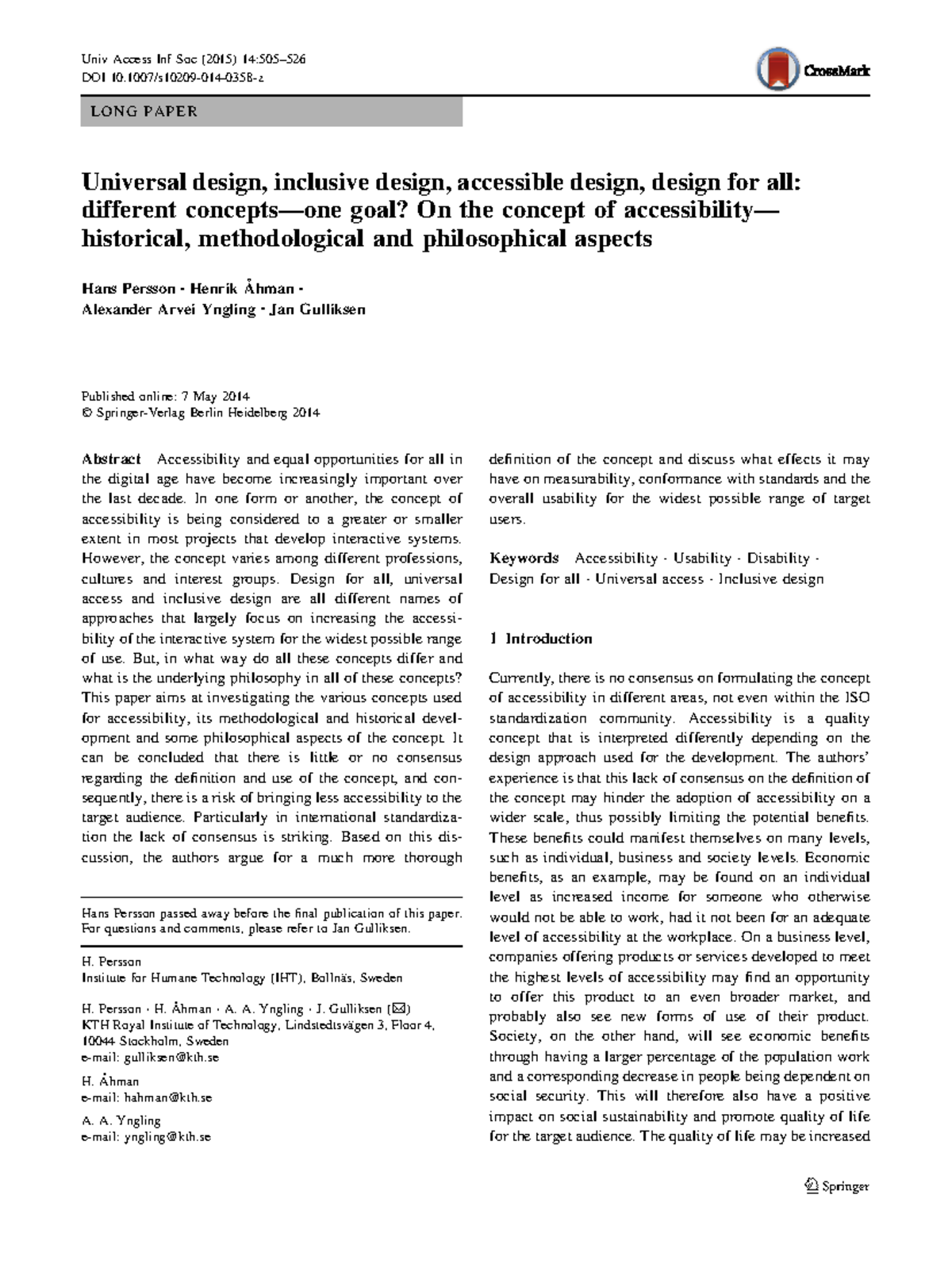 Universal Design and Accessibility: Historical and Philosophical Insights (2015) - Studocu