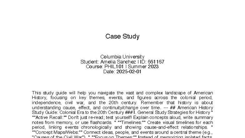 PHIL101 Study Guide: American History from Colonial Era to 20th Century ...