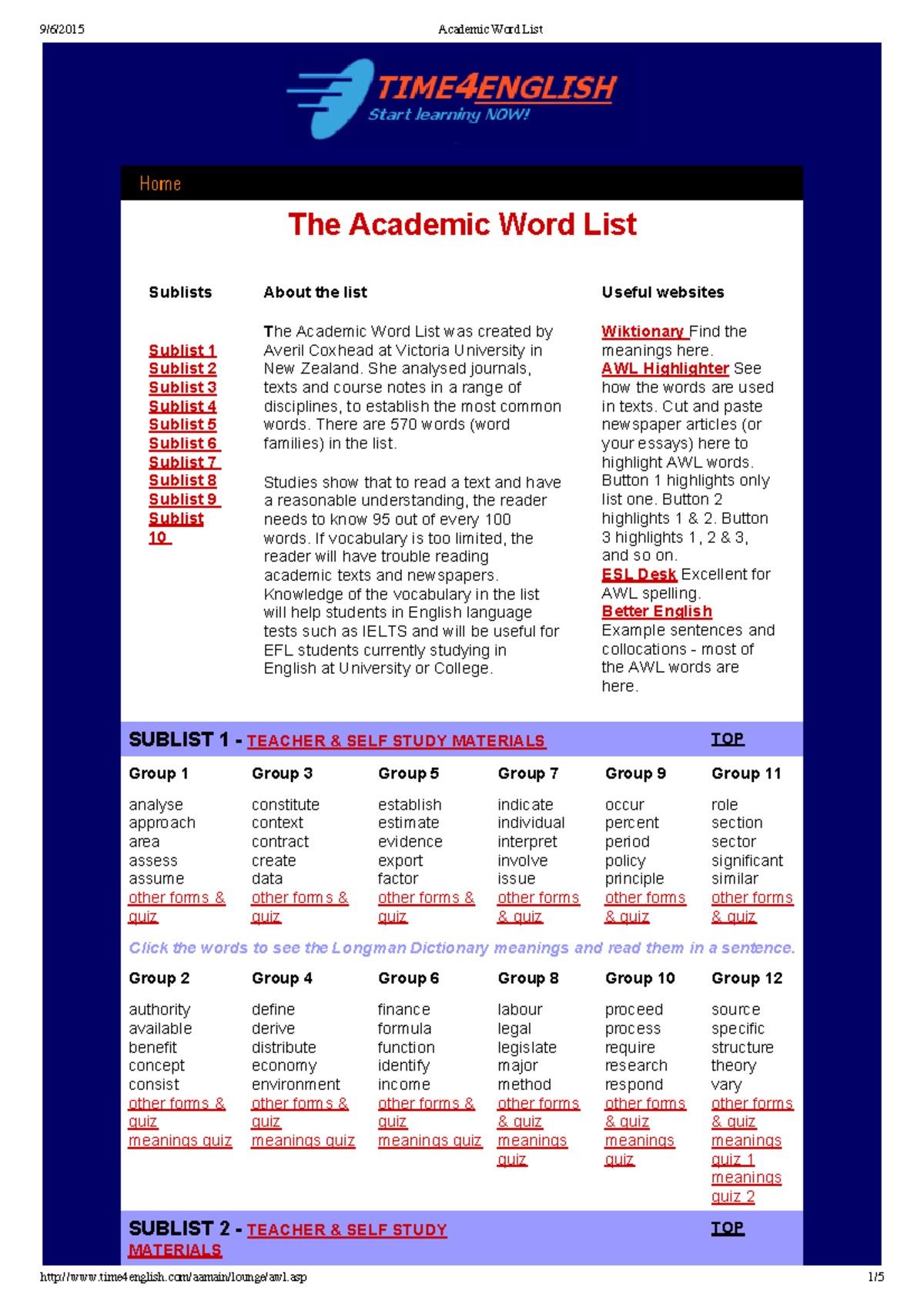 Academic Word List: Comprehensive Guide to Sublist Vocabulary - Studocu