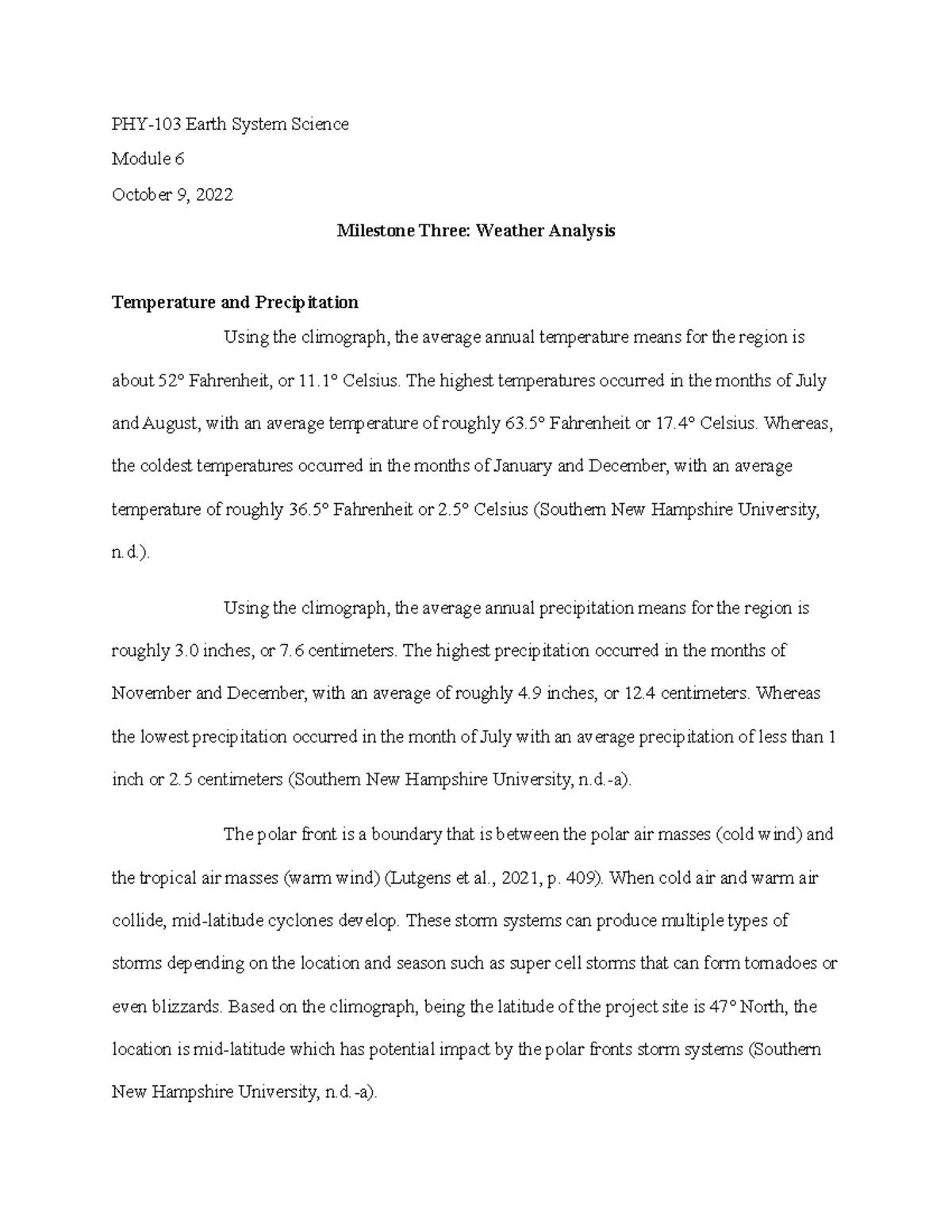 Module 6 Final Milestone Three: Weather Analysis - PHY-103 Earth System ...