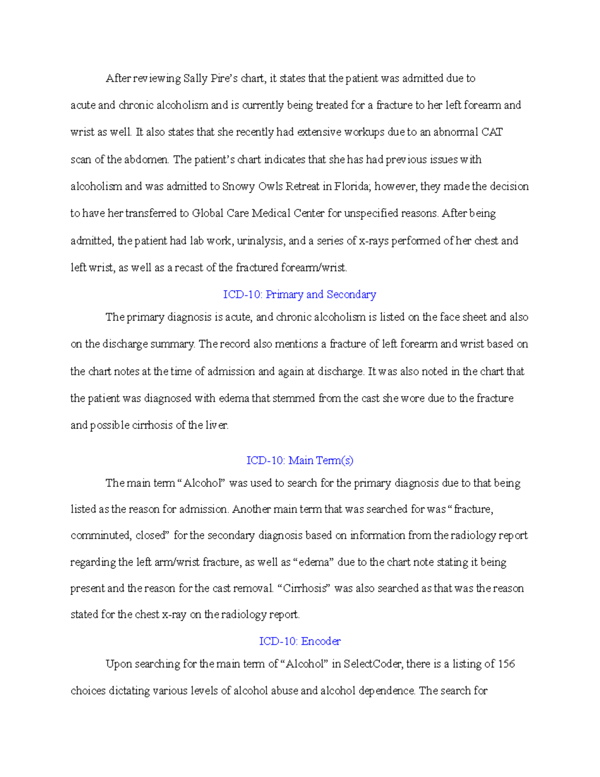 HIM 215 Final Project: ICD-10 & CPT Coding for Alcoholism Case Study ...