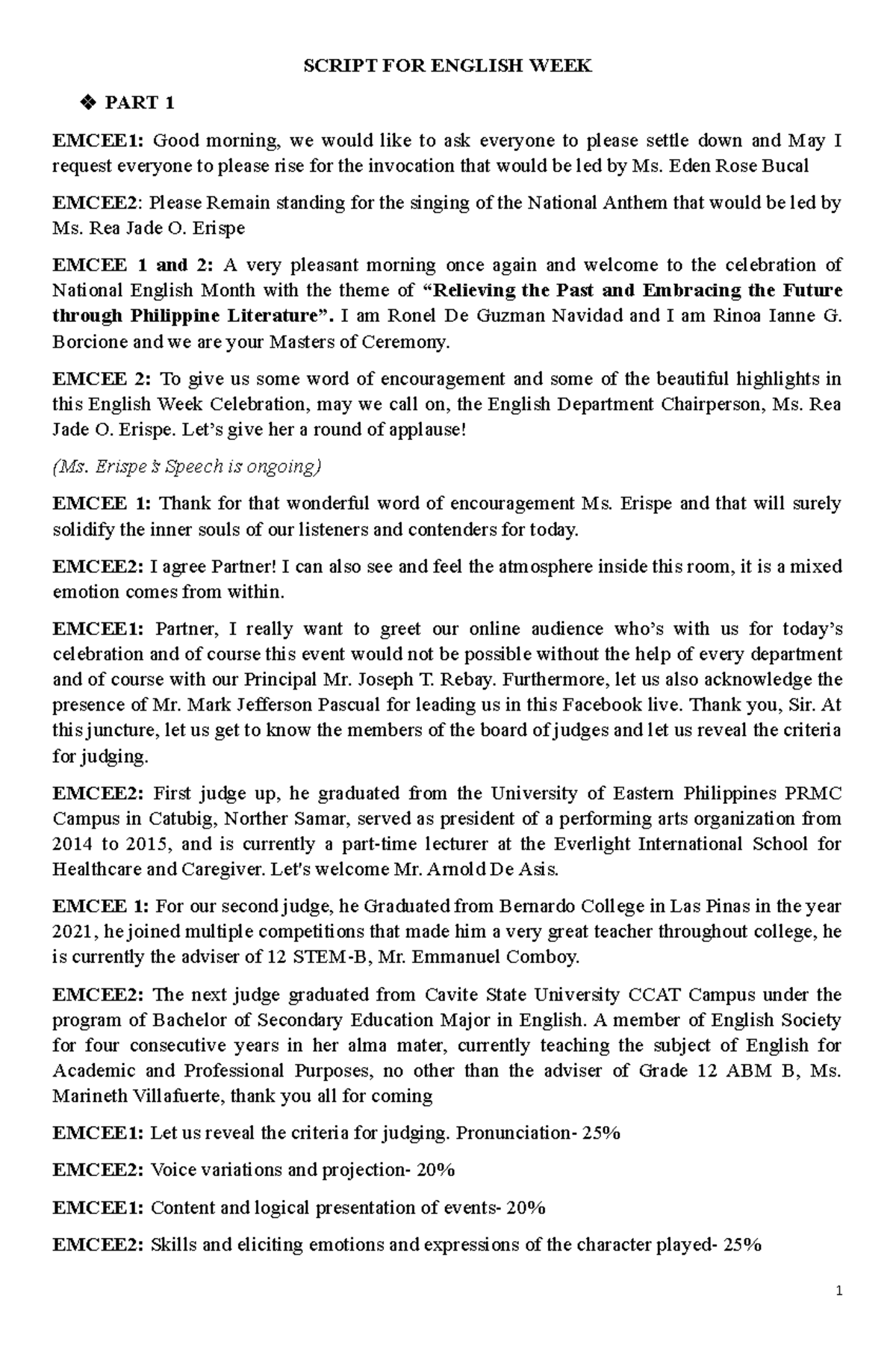 English Week Celebration Script for 2022 - Studocu