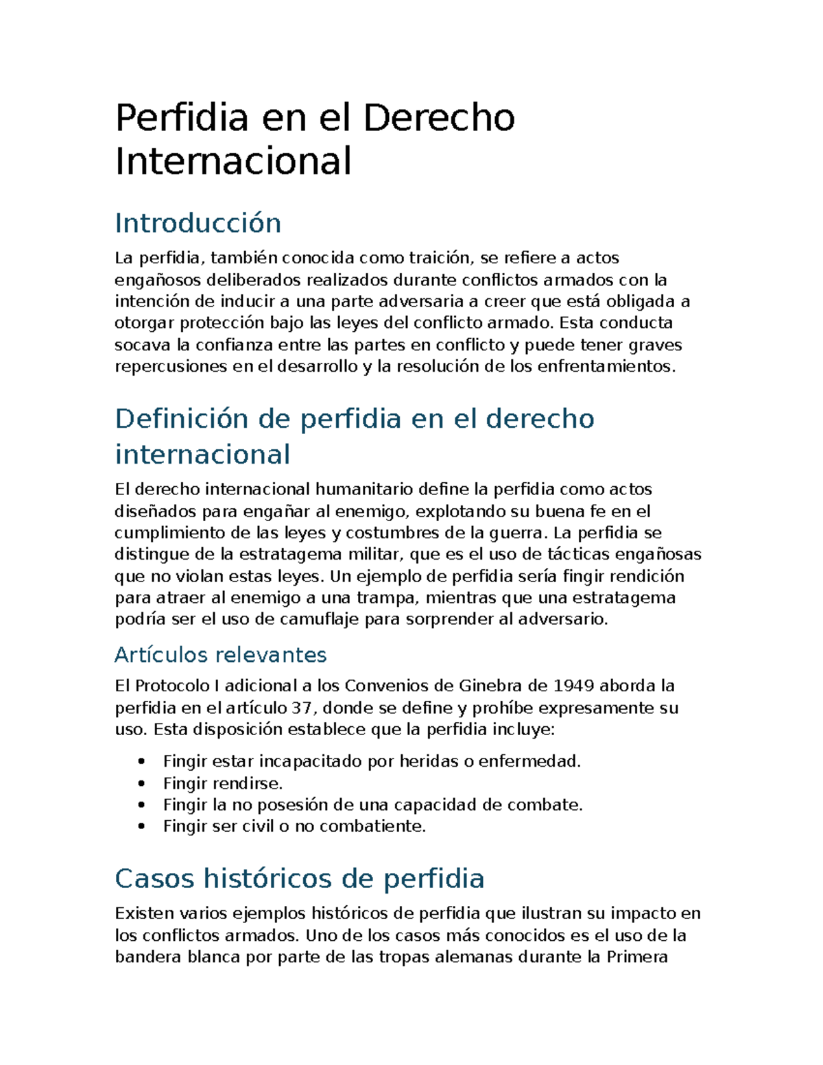 Estudio sobre la Perfidia en el Derecho Internacional Humanitario - Studocu
