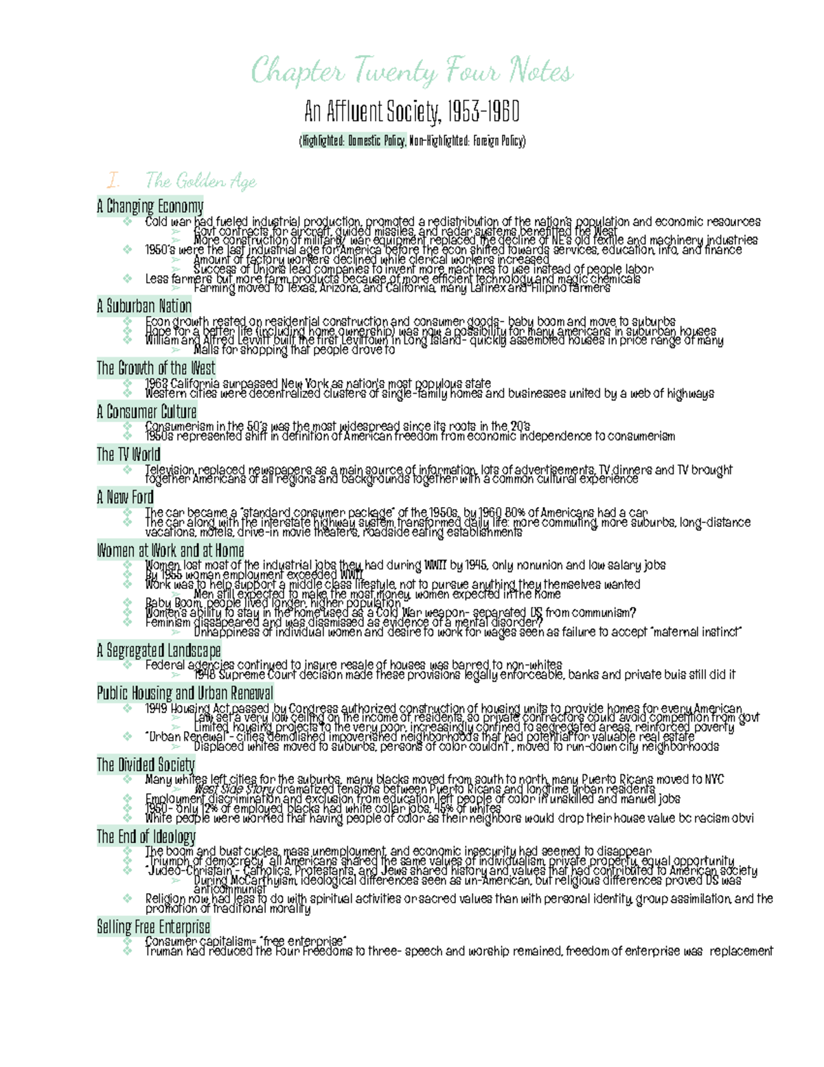 Give Me Liberty CH 24: The Affluent Society (1953-1960) Notetaking ...