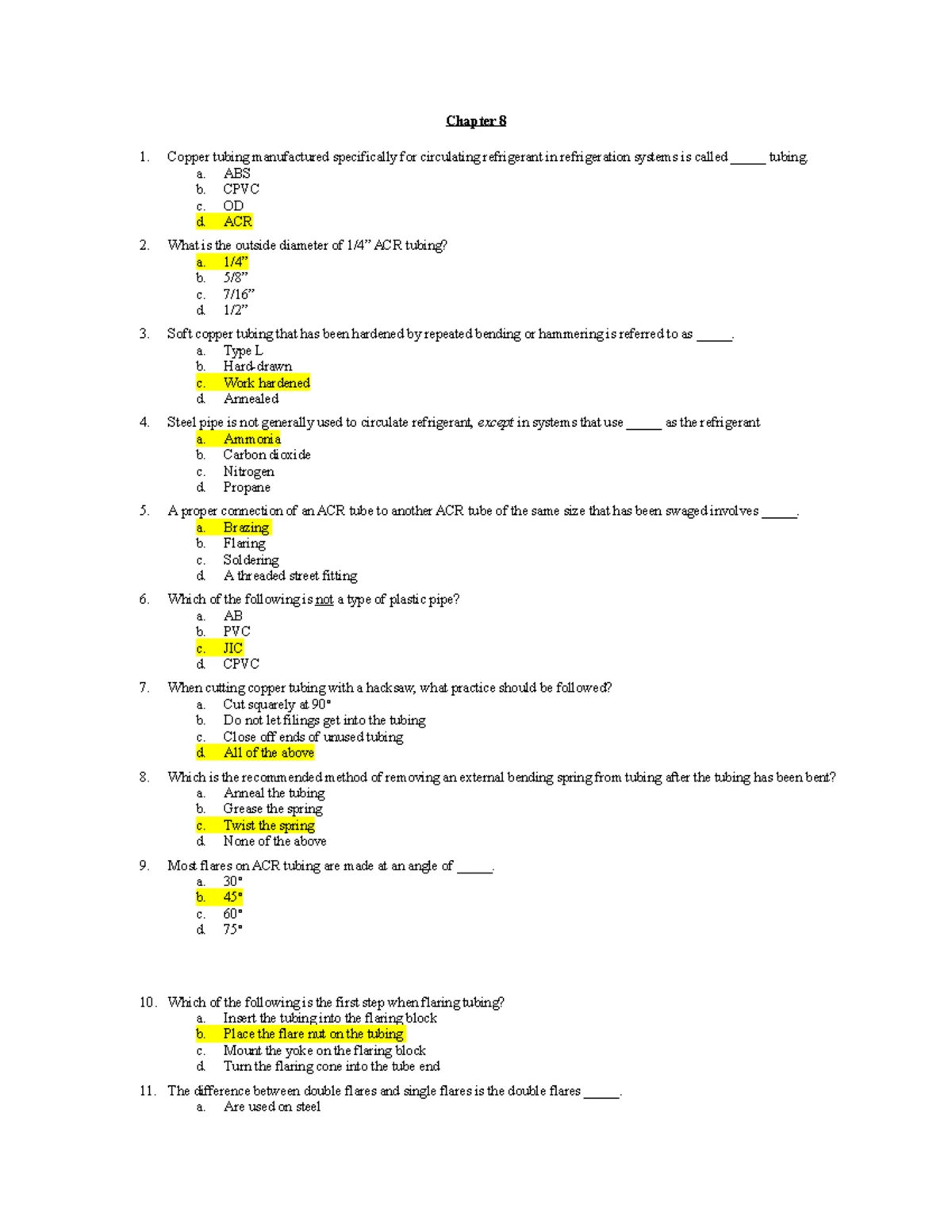 Modern Refrigeration&Air Chapter 8 Review - Chapter 8 Copper tubing ...