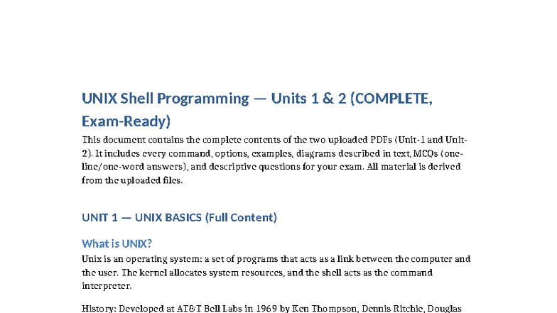 UNIX Shell Programming Units 1 & 2 Study Guide (COMP) - Studocu