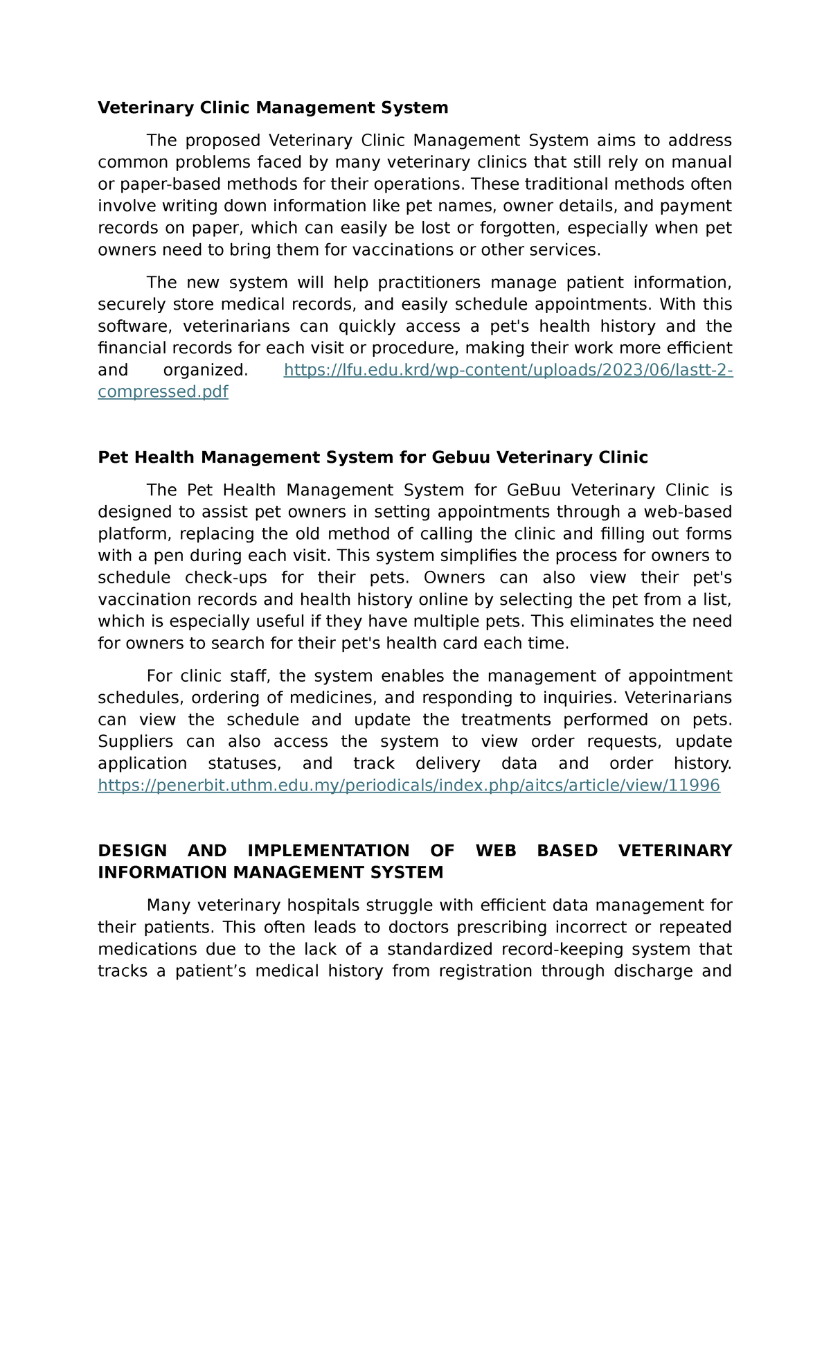 RRL - Veterinary Clinic Management System Overview and Innovations ...