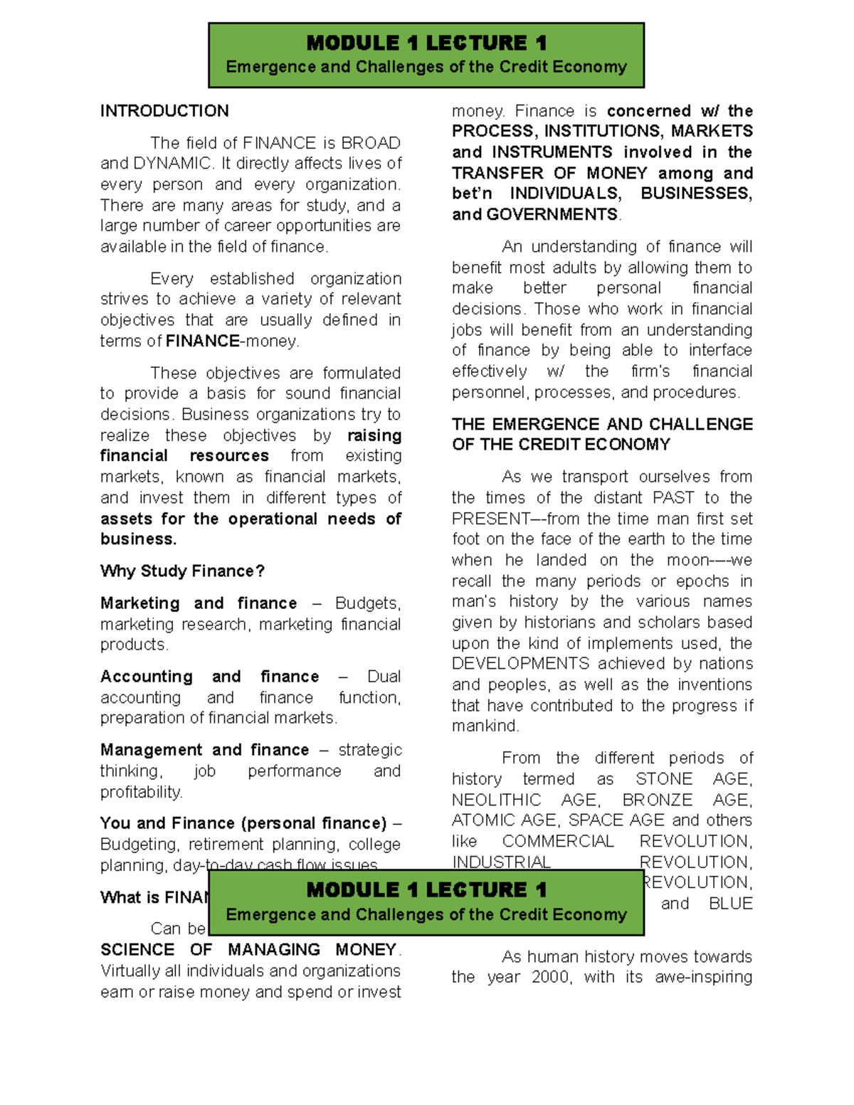 CC Module 1 Lecture: The Rise and Challenges of the Credit Economy - Studocu