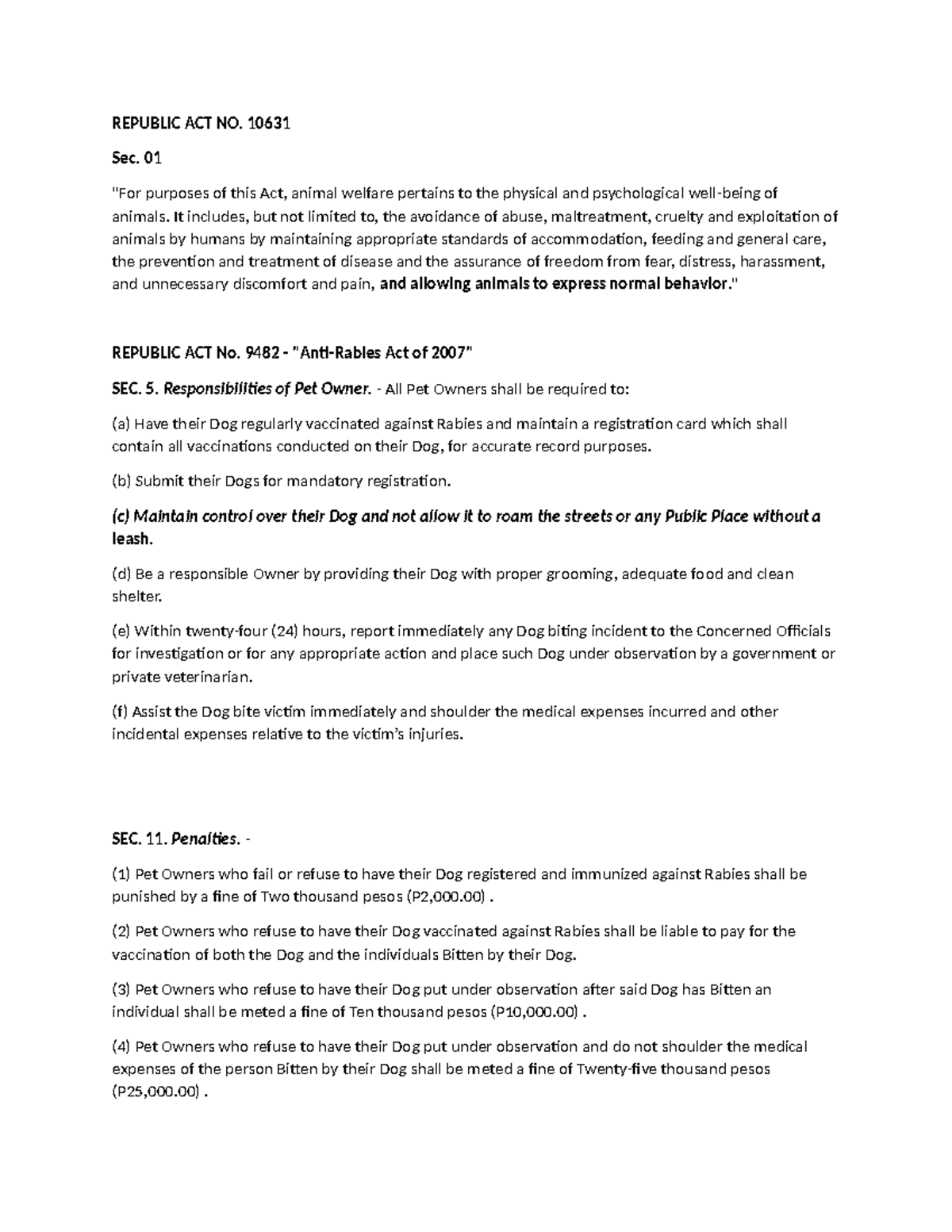 Responsible Pet Owners Act: Key Provisions and Penalties - Studocu