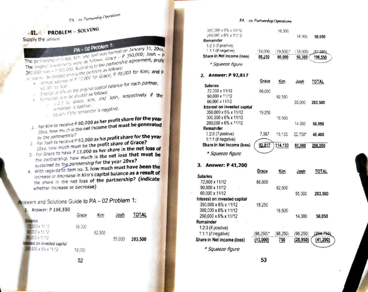 PA-02: Partnership Operations Problem Set and Solutions Guide - Studocu