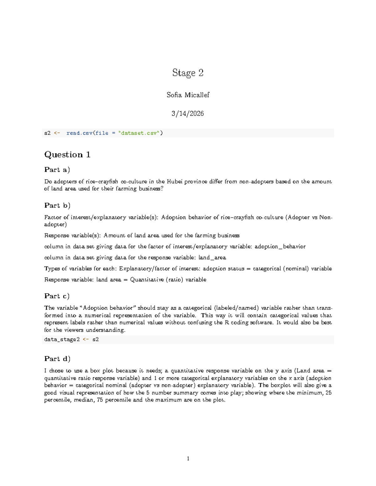 Stage 2 R Analysis: Adoption Behavior & Land Area in Hubei - Studocu