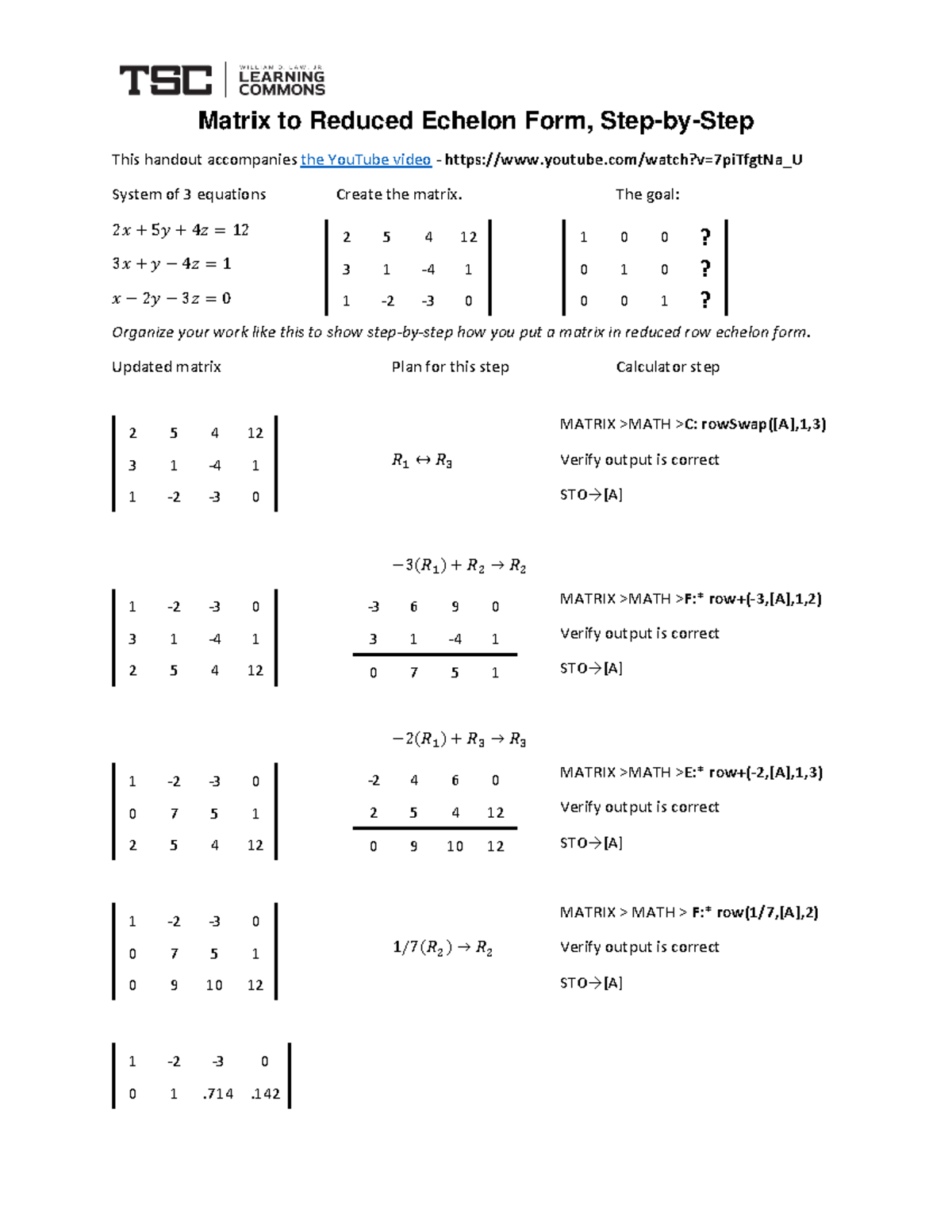 Matrix-to-rref - Mathematics - Matrix to Reduced Echelon Form, Step-by ...