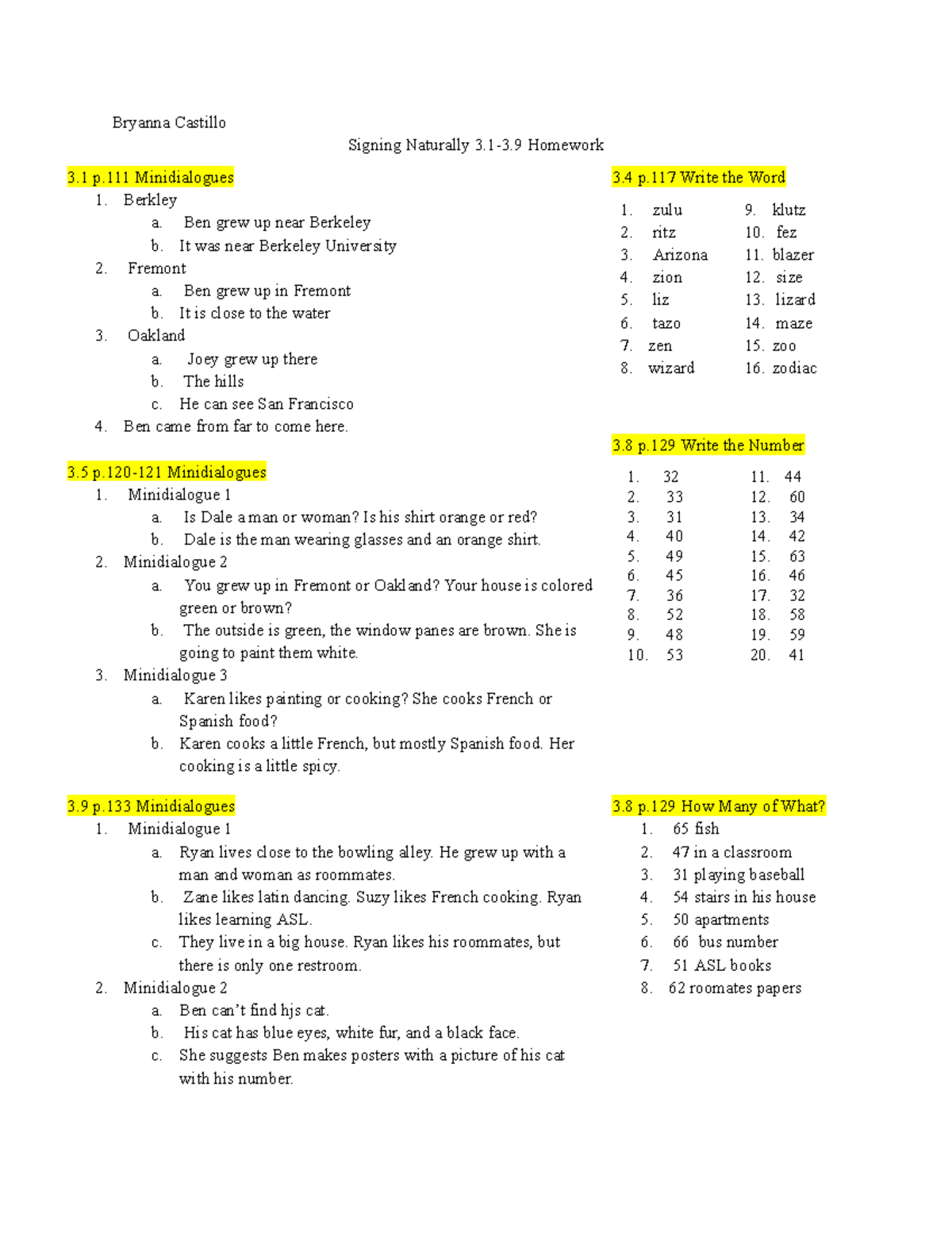 Signing Naturally Homework: Exercises 3.1-3.9 Summary - Studocu
