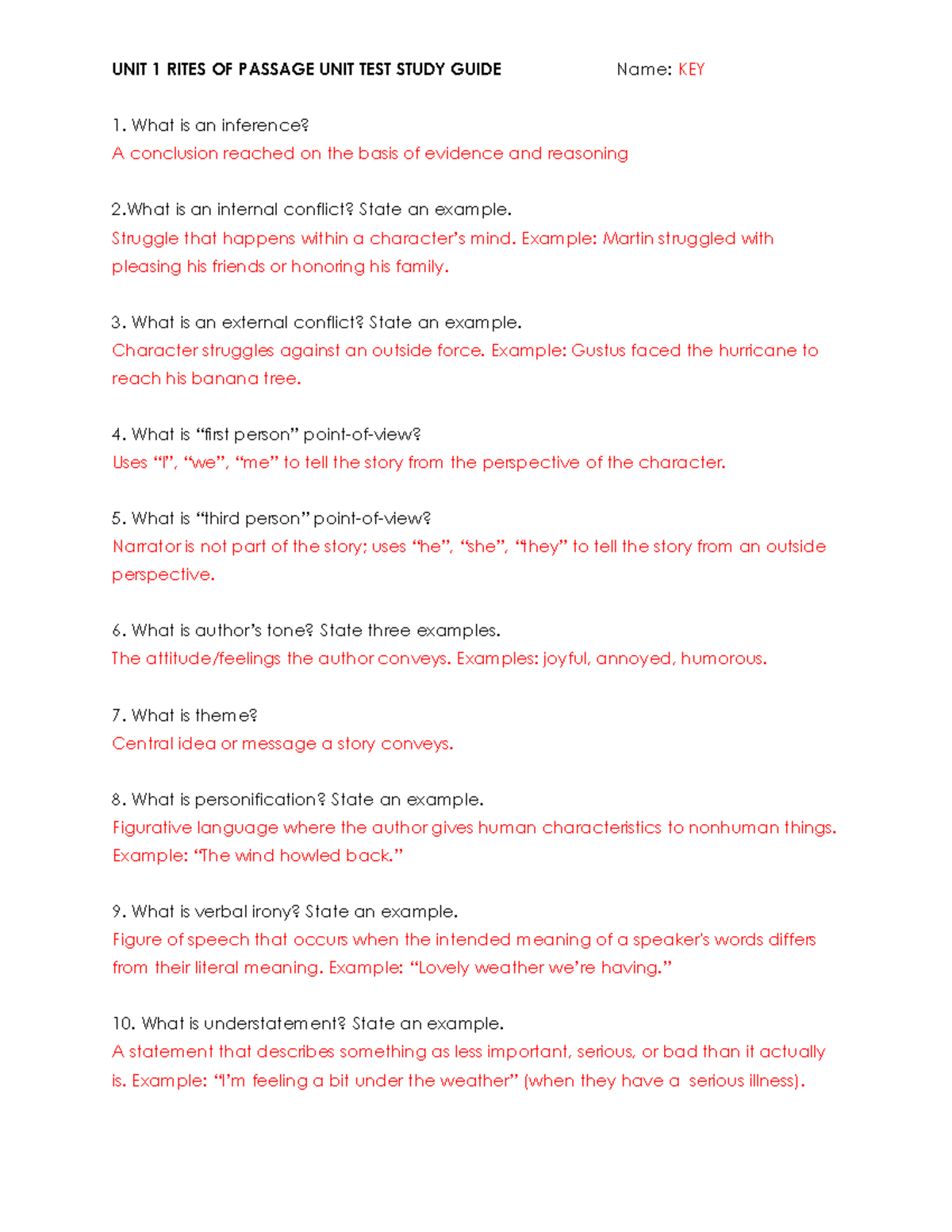 ENG 101: Unit 1 Rites of Passage Test Study Guide - Studocu