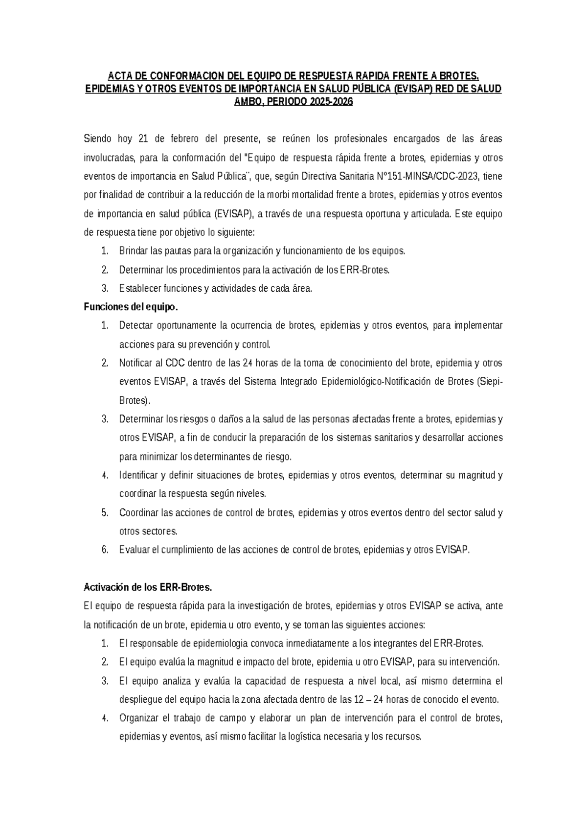 ACTA DE CONFORMACIÓN DEL EQUIPO DE RESPUESTA RÁPIDA EVISAP 2025-2026 ...