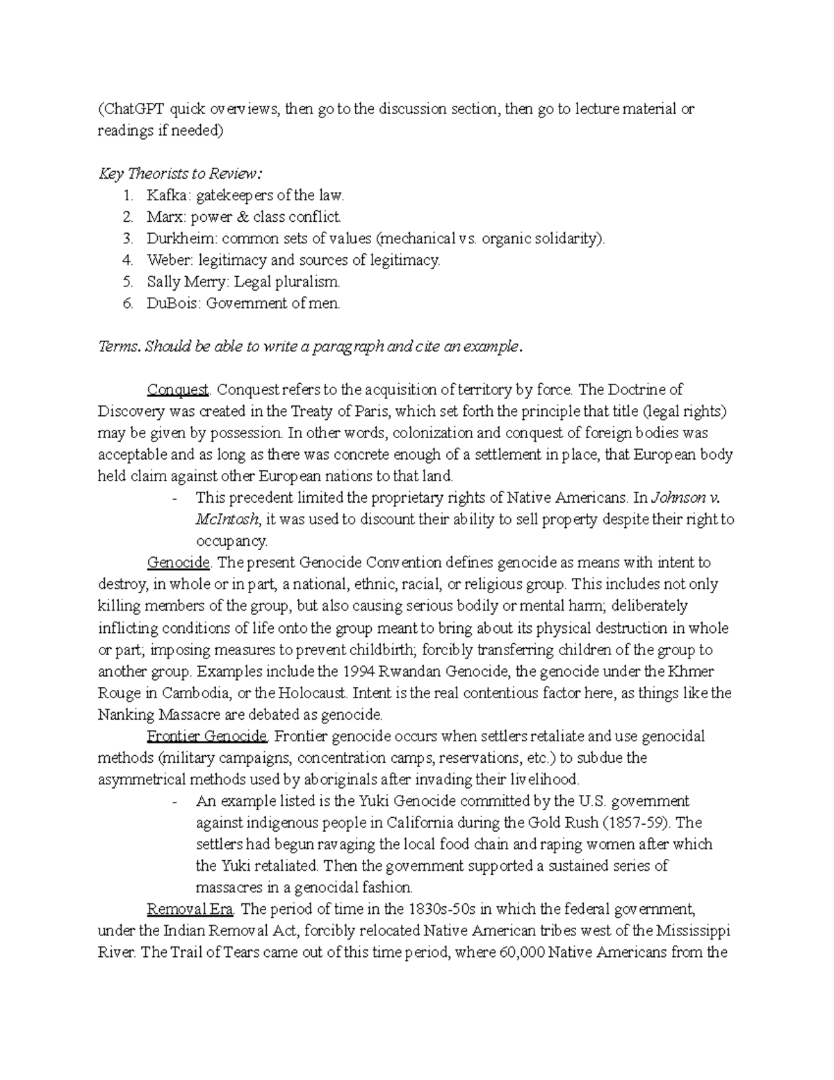 Midterm #1 Prep: Key Theorists and Concepts in Law and Genocide - Studocu