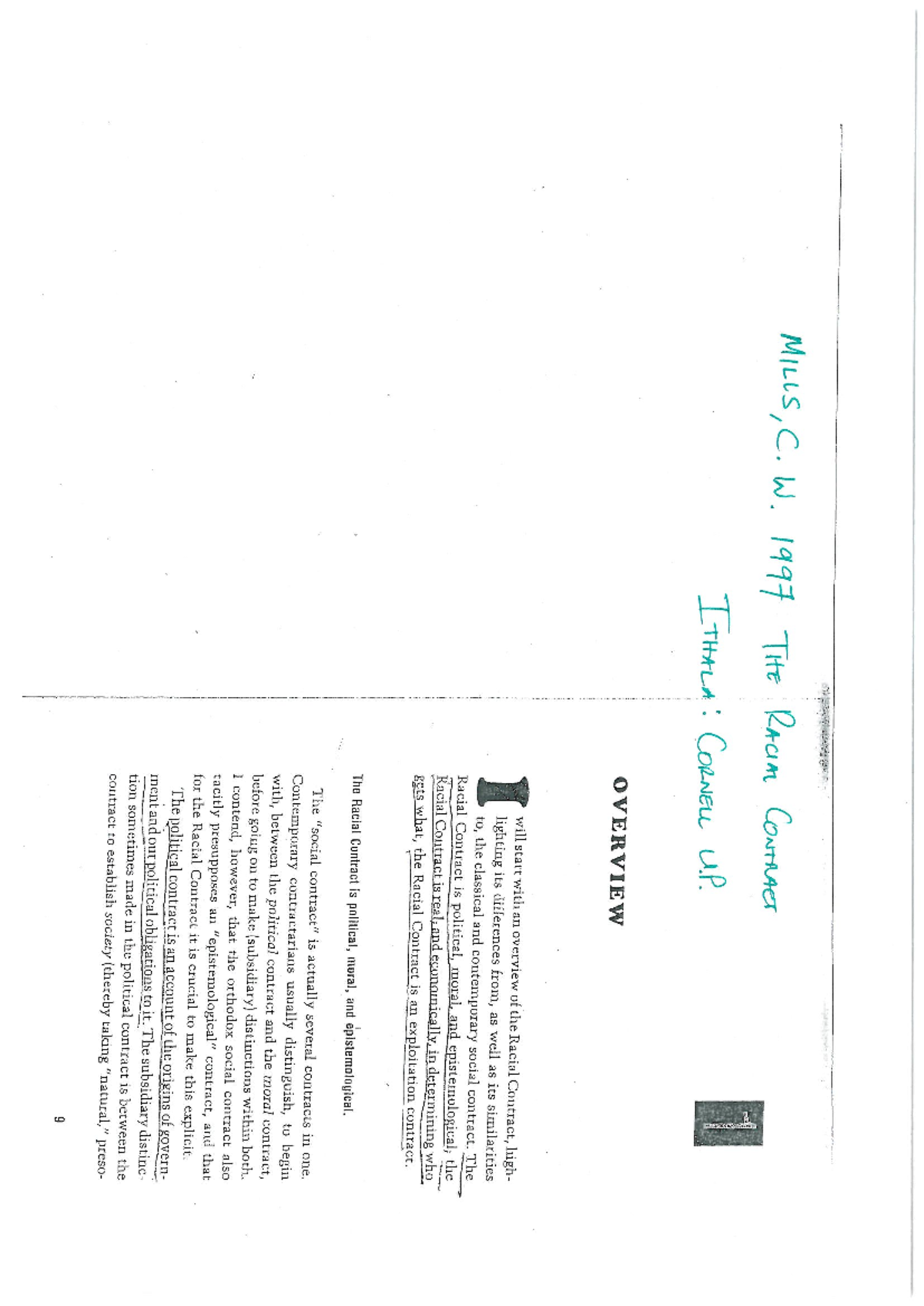 MILLS, C. W. 1997 THE RACIAL CONTRACT: A Comprehensive Overview - Studocu