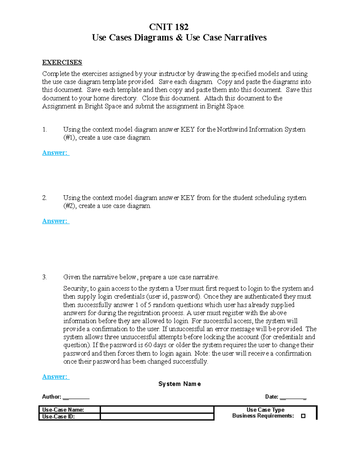 CNIT 182 Use Case Diagrams & Narratives Exercises - Studocu