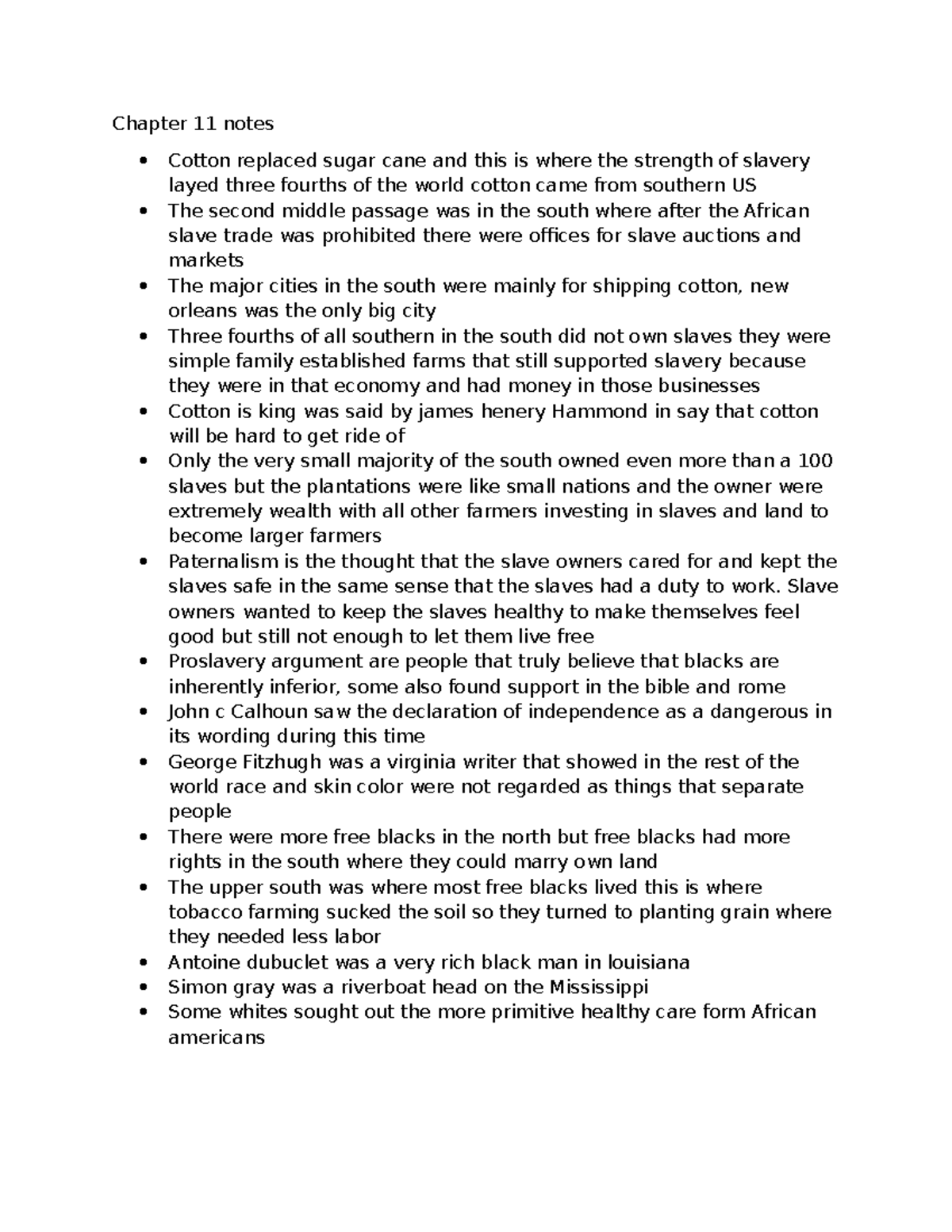 Chapter 11 Notes - Summary of Slavery & Cotton in Give Me Liberty ...
