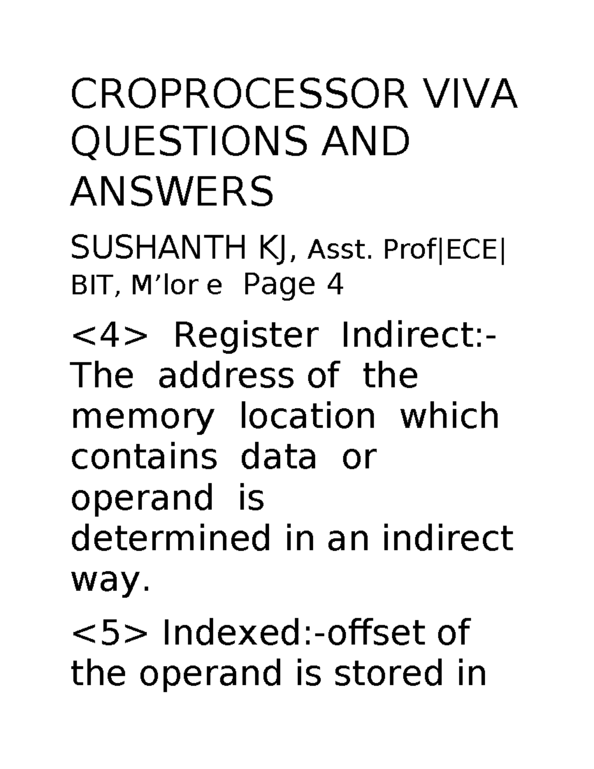 MP 2023 Microprocessor Viva Questions and Answers by Sushanth KJ - Studocu