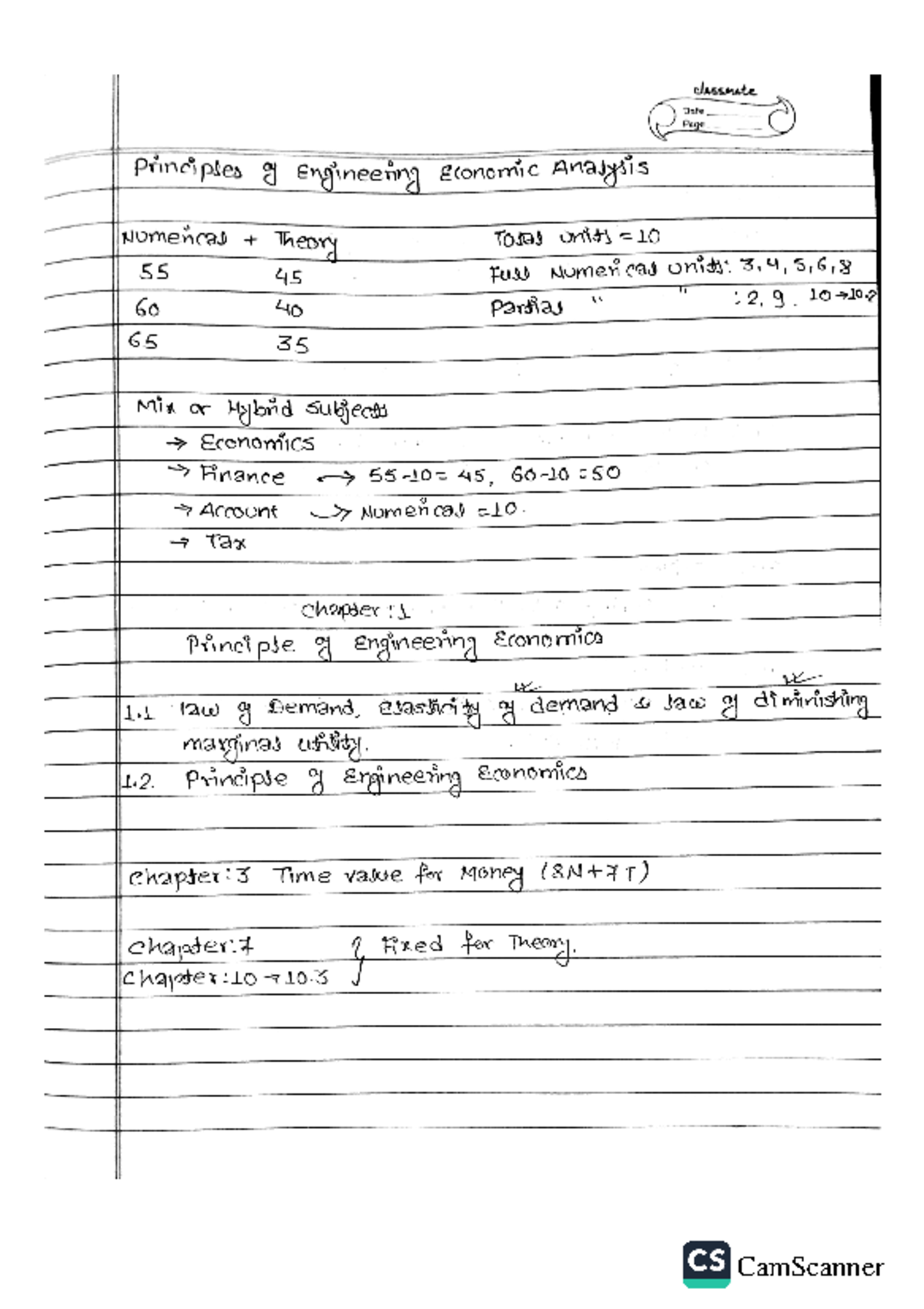 Economics - Good notes - classmate Date Page Principles of Engineering ...