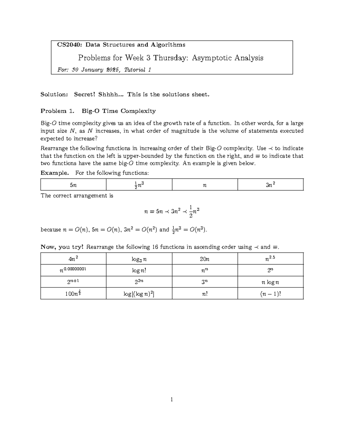 CS2040 Tutorial 1 Solutions: Asymptotic Analysis & Complexity - Studocu