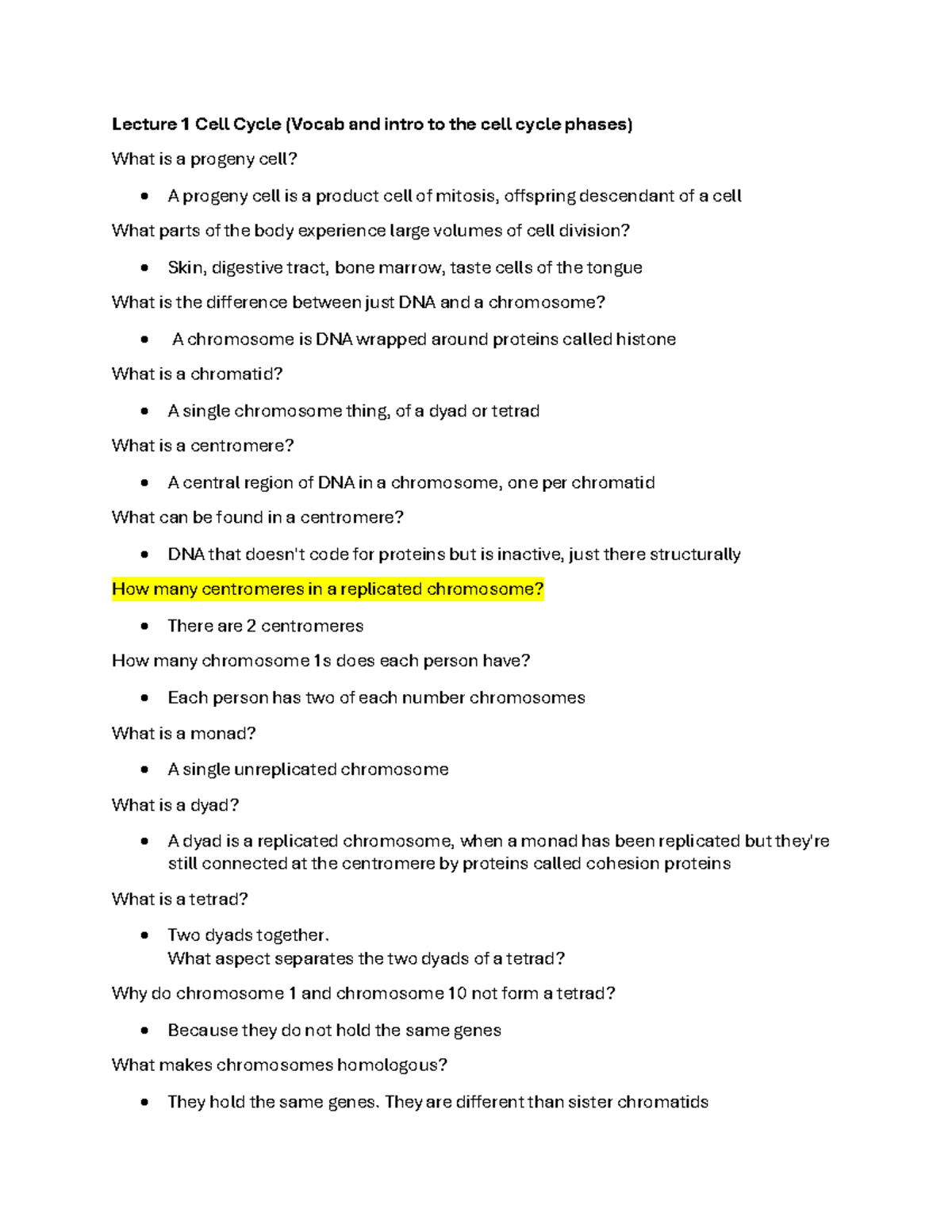 Chapter 9-10 Practice Questions for Cell Cycle and Meiosis - Studocu