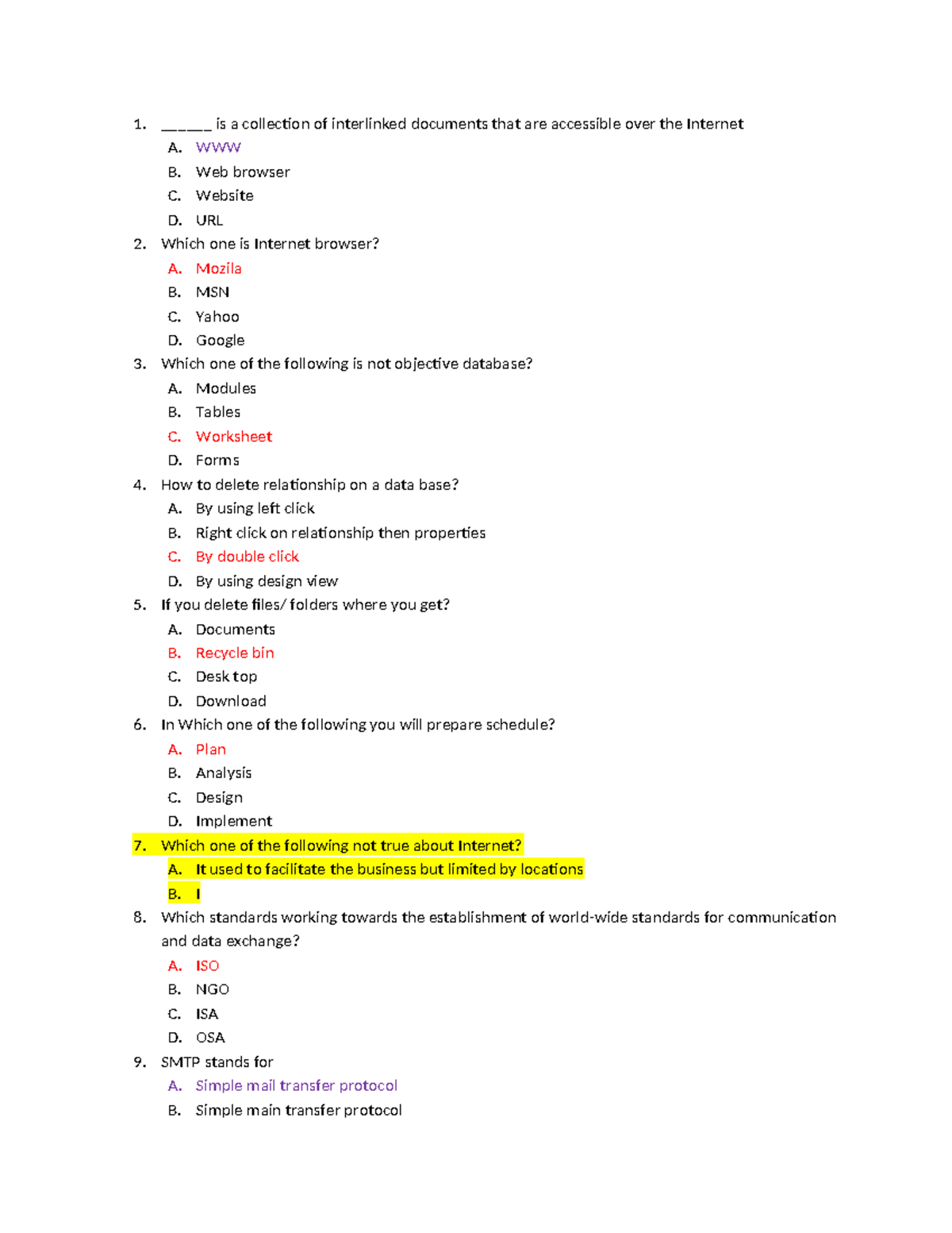 IT 101: Internet Basics Quiz Questions and Answers - Studocu