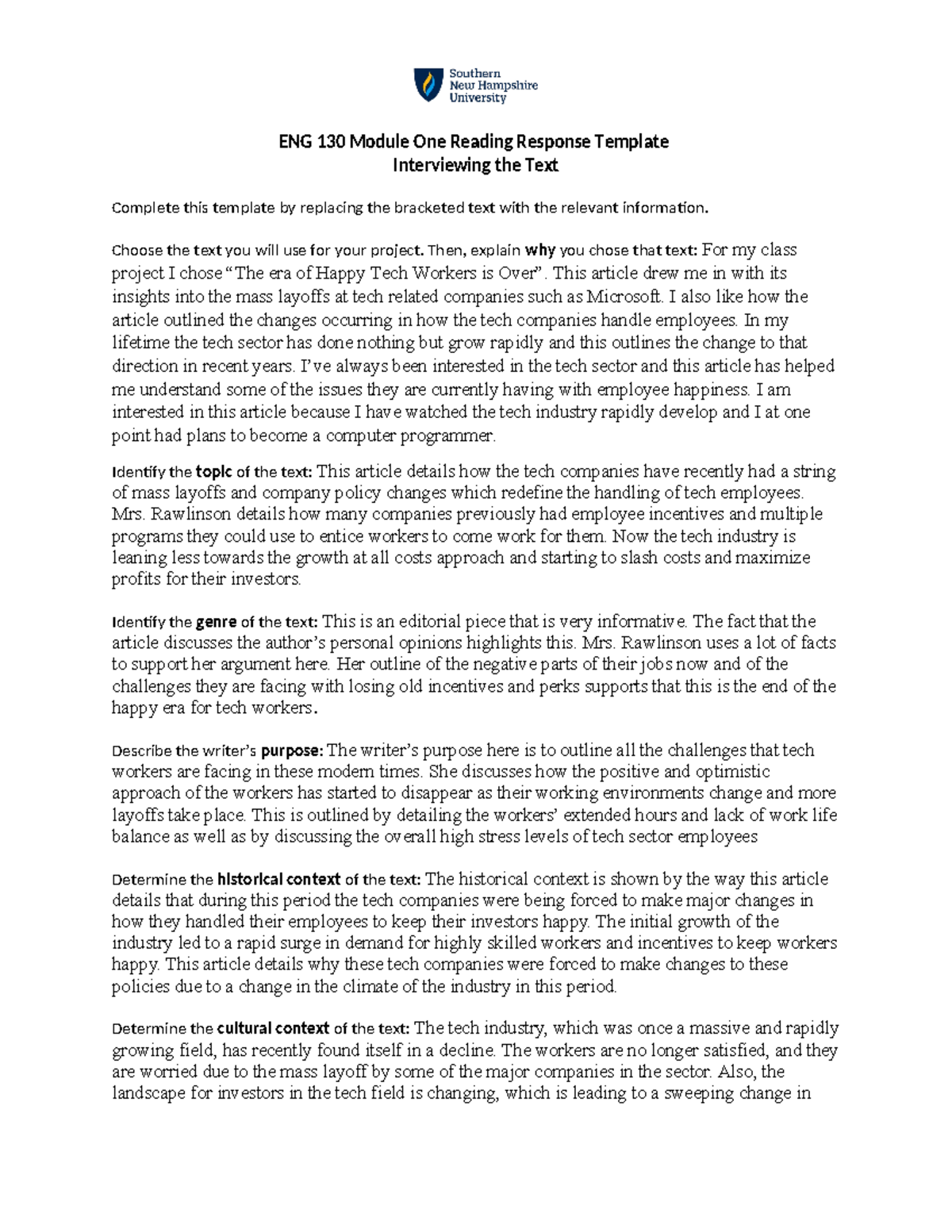 ENG 130 Week 1 Reading Response: Analyzing Changes in the Tech Sector ...
