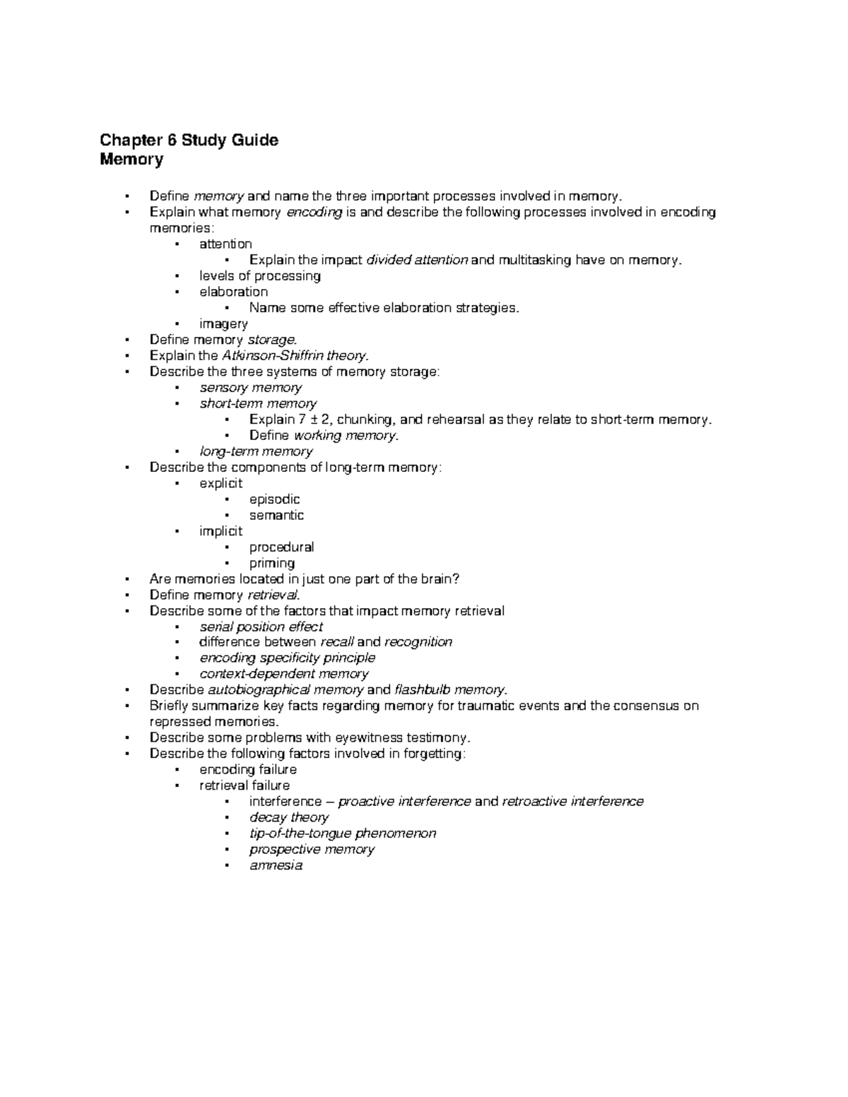 Chapter 6 Study Guide: Memory Concepts in Psychology (PSY 101) - Studocu