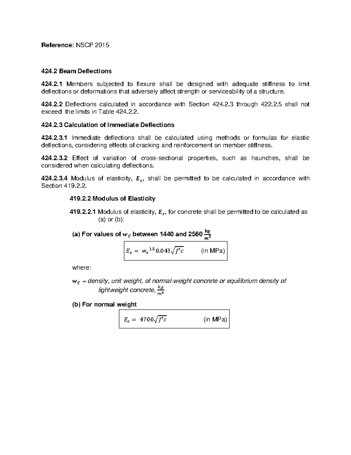 NSCP 2015 - Key Provisions for Beam Deflections and Elasticity - Studocu