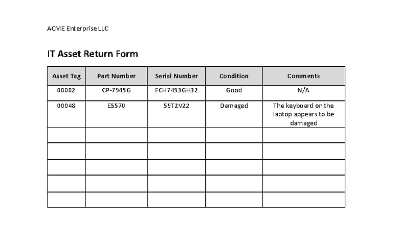 ACME IT Asset Return Form - FCH7493GH32 & E5570 Details - Studocu