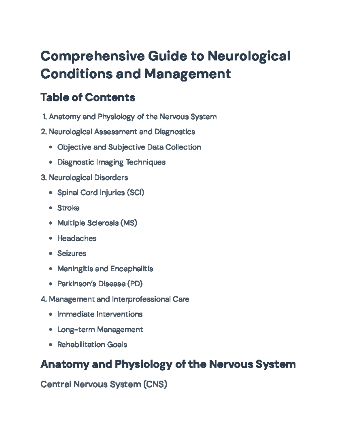 Comprehensive Guide to Neurological Conditions & Management (Course ...