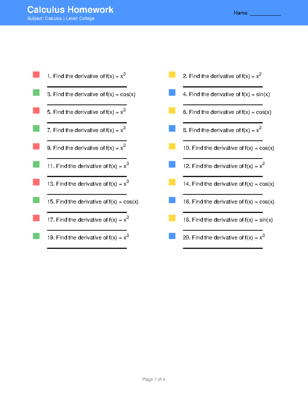 Calculus Homework 10: Derivatives of Functions - Studocu