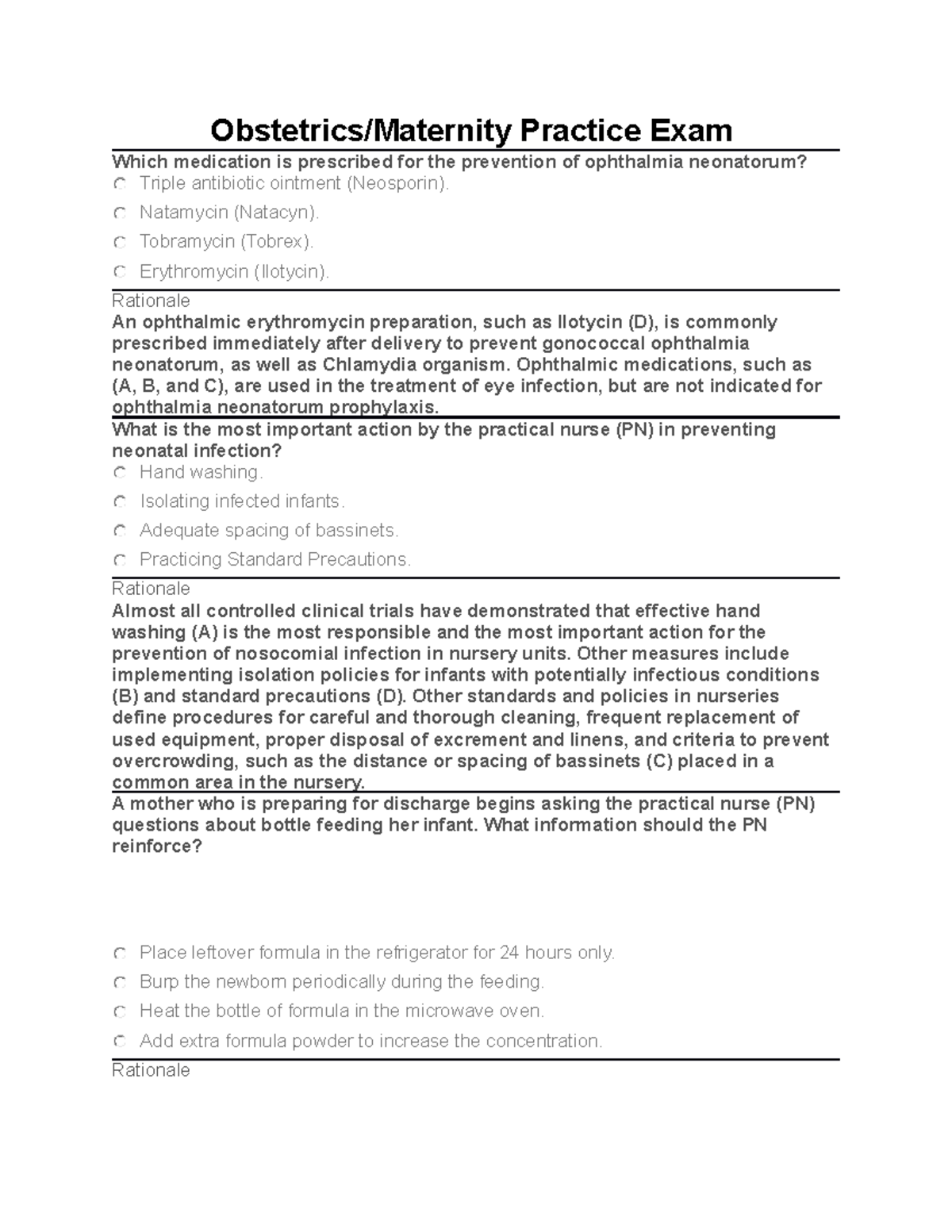 Obstetrics Maternity Practice Exam - Obstetrics/Maternity Practice Exam ...