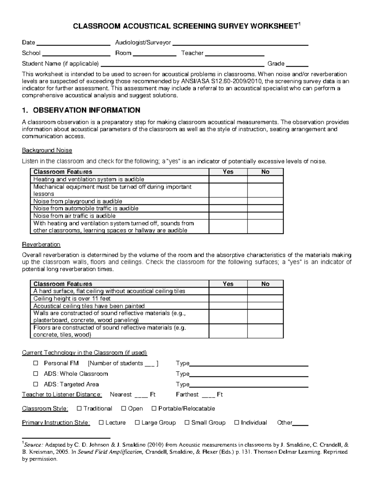 ERC - Classroom Acoustical Screening Survey Worksheet Guide (PDF) - Studocu