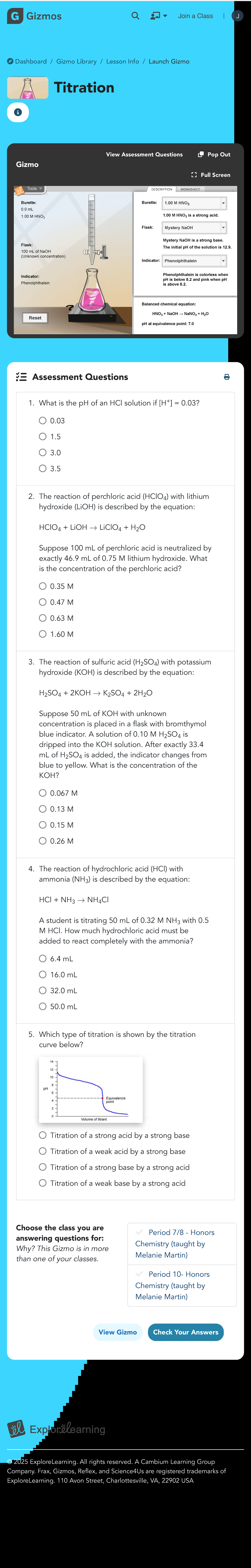 Titration Gizmo Lesson for Honors Chemistry (Periods 7/8 & 10) - Studocu