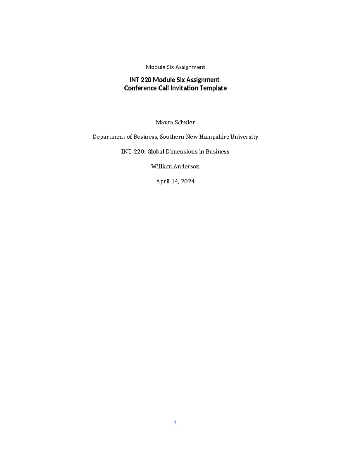 INT 220 Conference Call Invitation x - INT 220 - Module Six Assignment ...