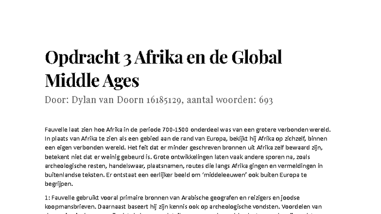 Opdracht 3: Afrika en de Global Middle Ages - Analyse van Fauvelle ...
