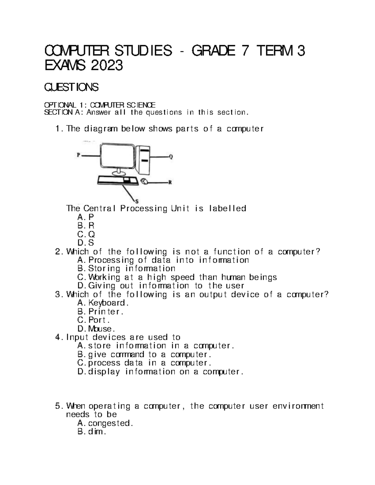 Computer Studies- Grade 7 Holiday Assignment - COMPUTER STUDIES - GRADE ...