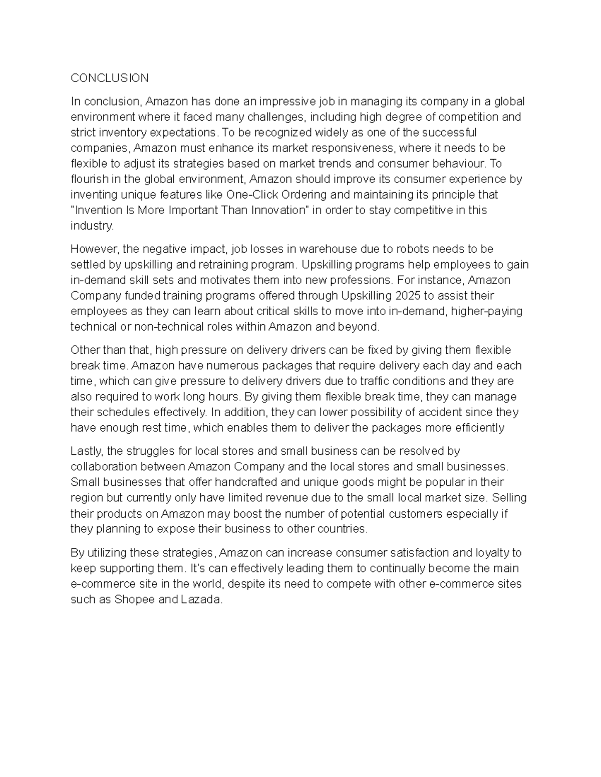 Amazon Case Study: Conclusions and Recommendations for Improvement ...