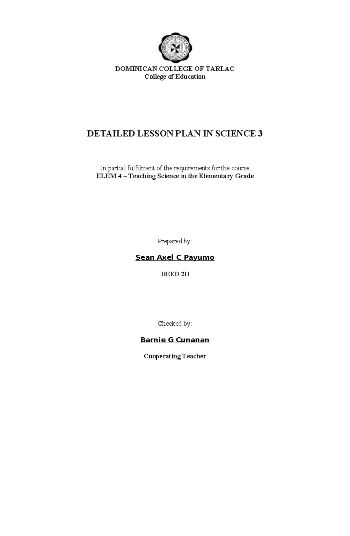Leche-Plan - lesson p - DOMINICAN COLLEGE OF TARLAC College of ...