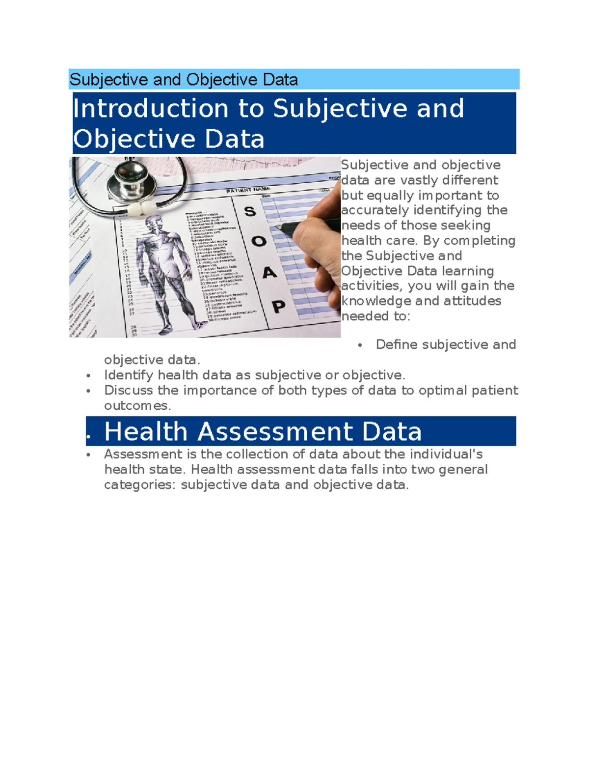 HA 2: Understanding Subjective and Objective Data in Health Assessment ...