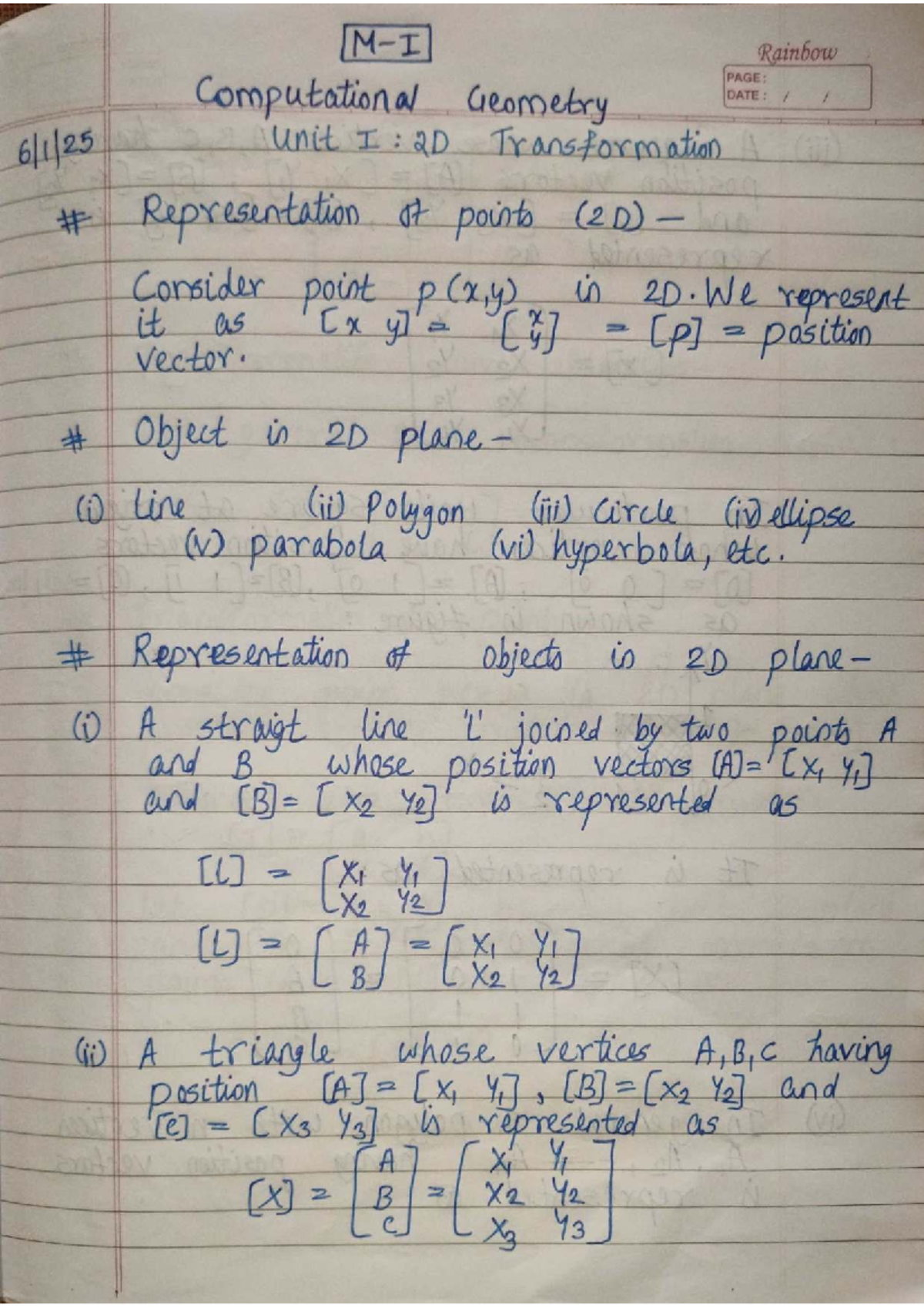 Computational Geometry Notes: 2D Transformations and Representations ...