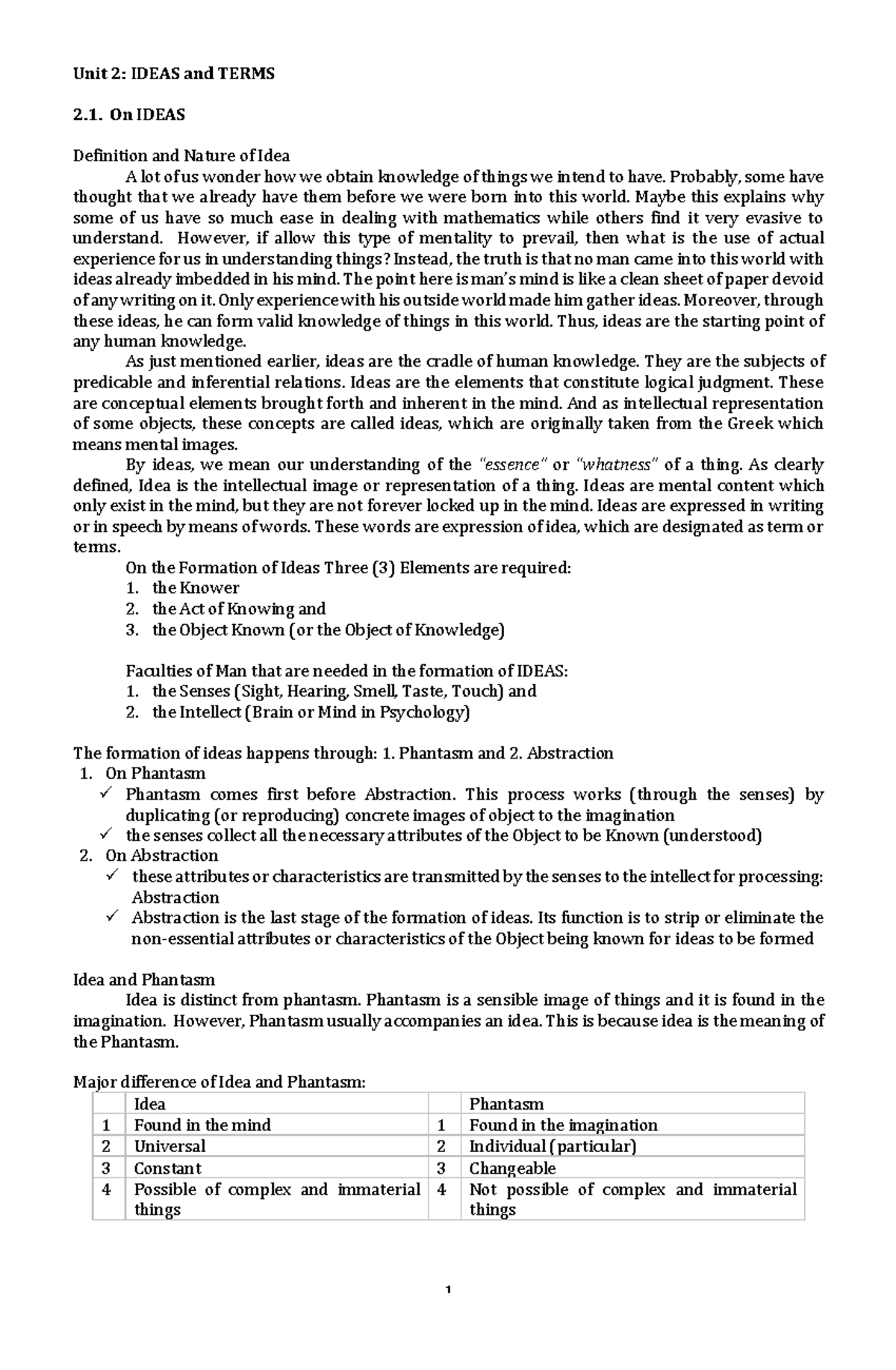 Unit 2 - Ideas and Terms - Lecture notes 2 - Unit 2: IDEAS and TERMS 2 ...