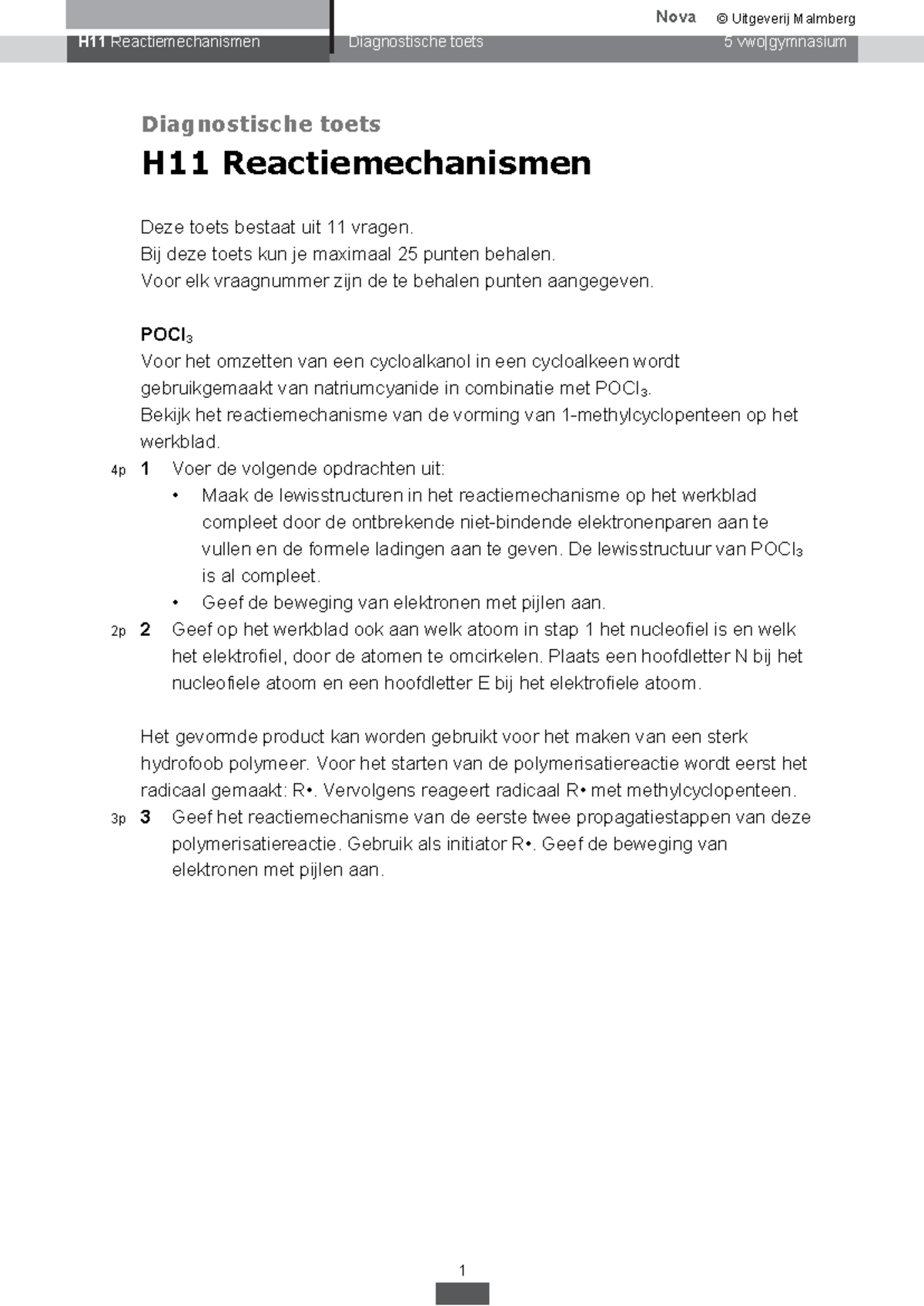 H11 Reactiemechanismen Diagnostische Toets 5 VWO/Gymnasium - Studeersnel