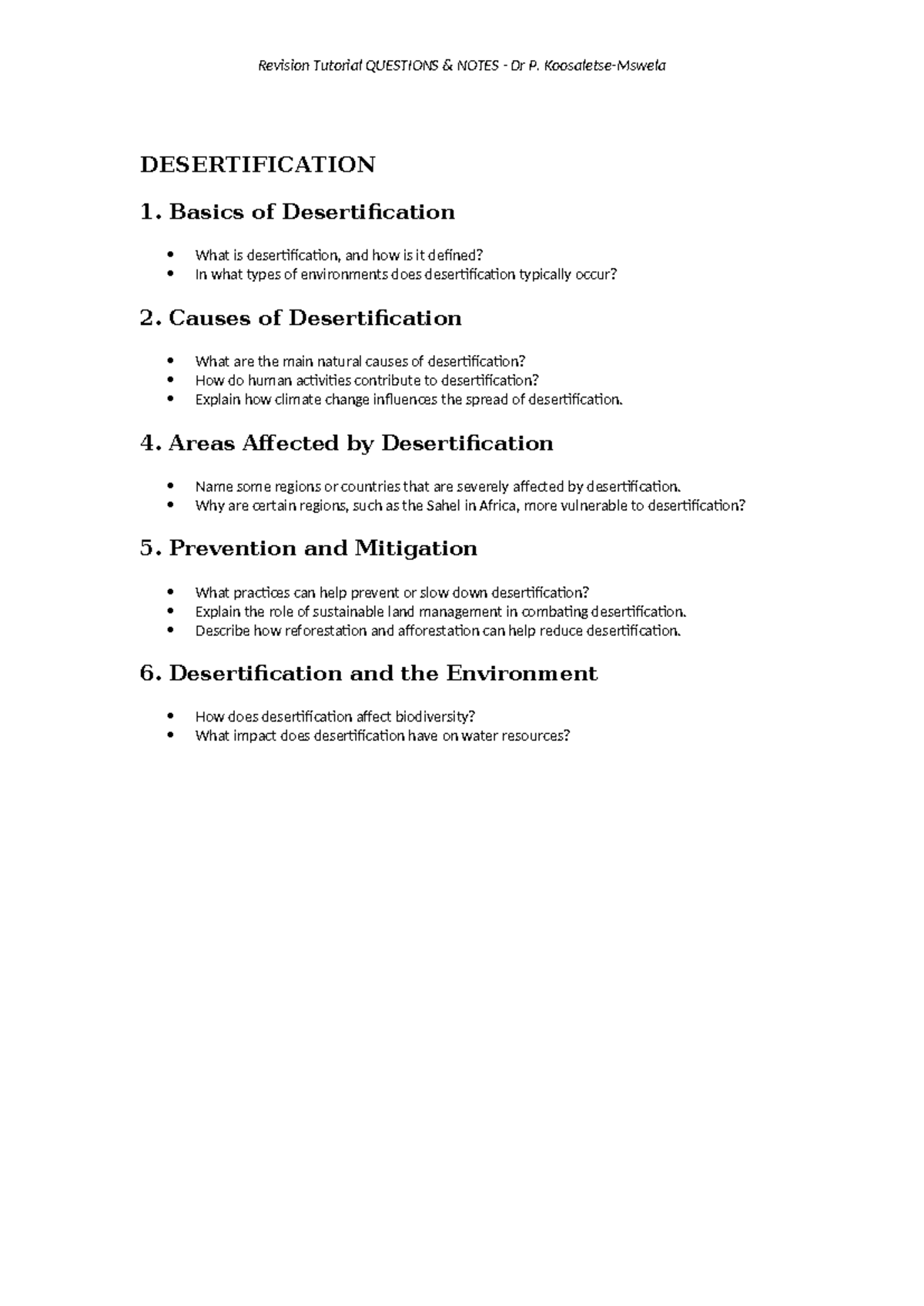 Desertification Revision Questions 2025: Key Concepts & Causes - Studocu