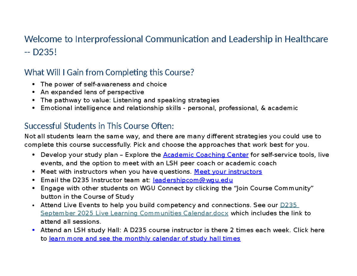 How to Succeed in D235: Interprofessional Communication Strategies ...