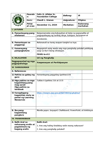 Anyong lupa at anyong tubig lesson plan - BANGHAY ARALIN SA ARALING ...