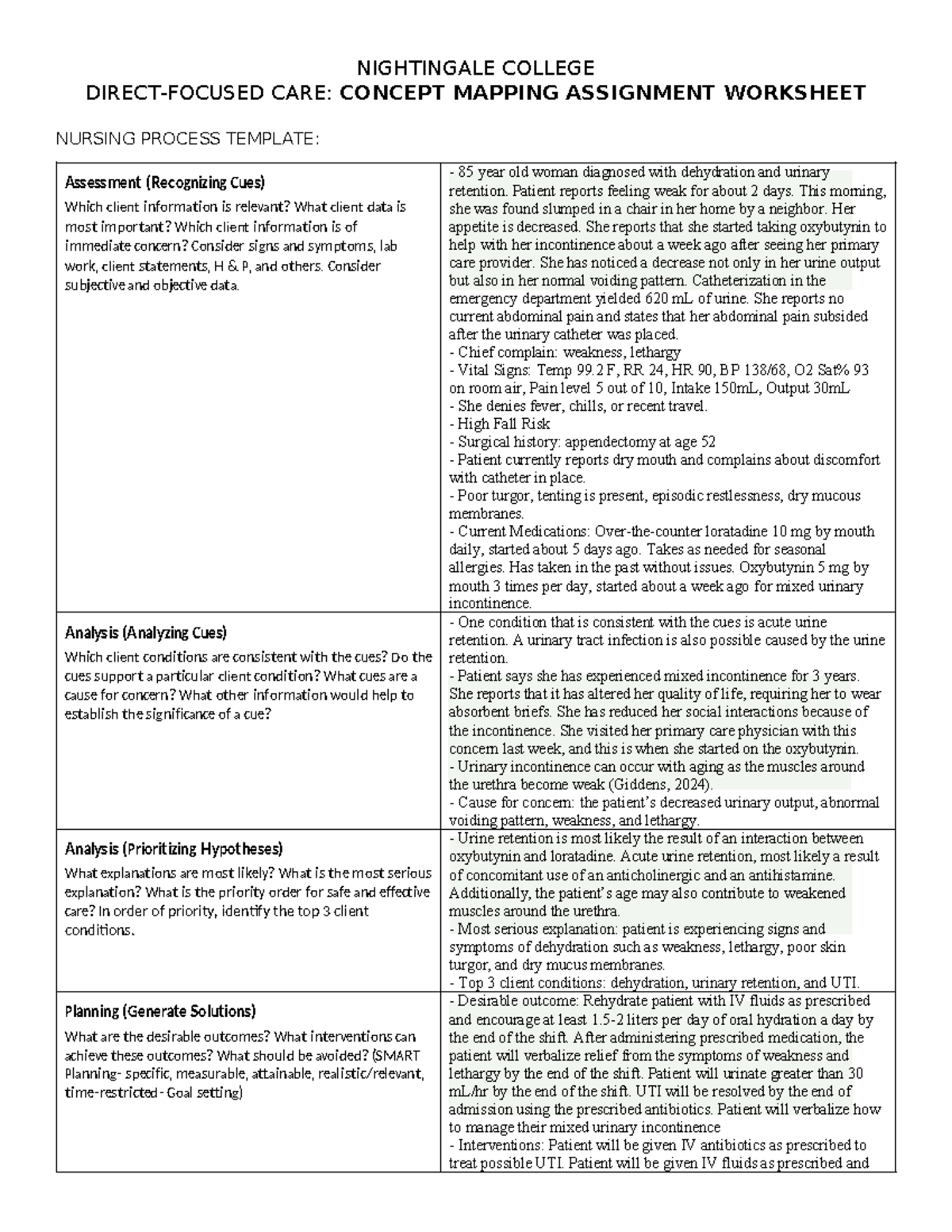 NIGHTINGALE COLLEGE CARE: CONCEPT MAP ASSIGNMENT WORKSHEET (NURSING ...